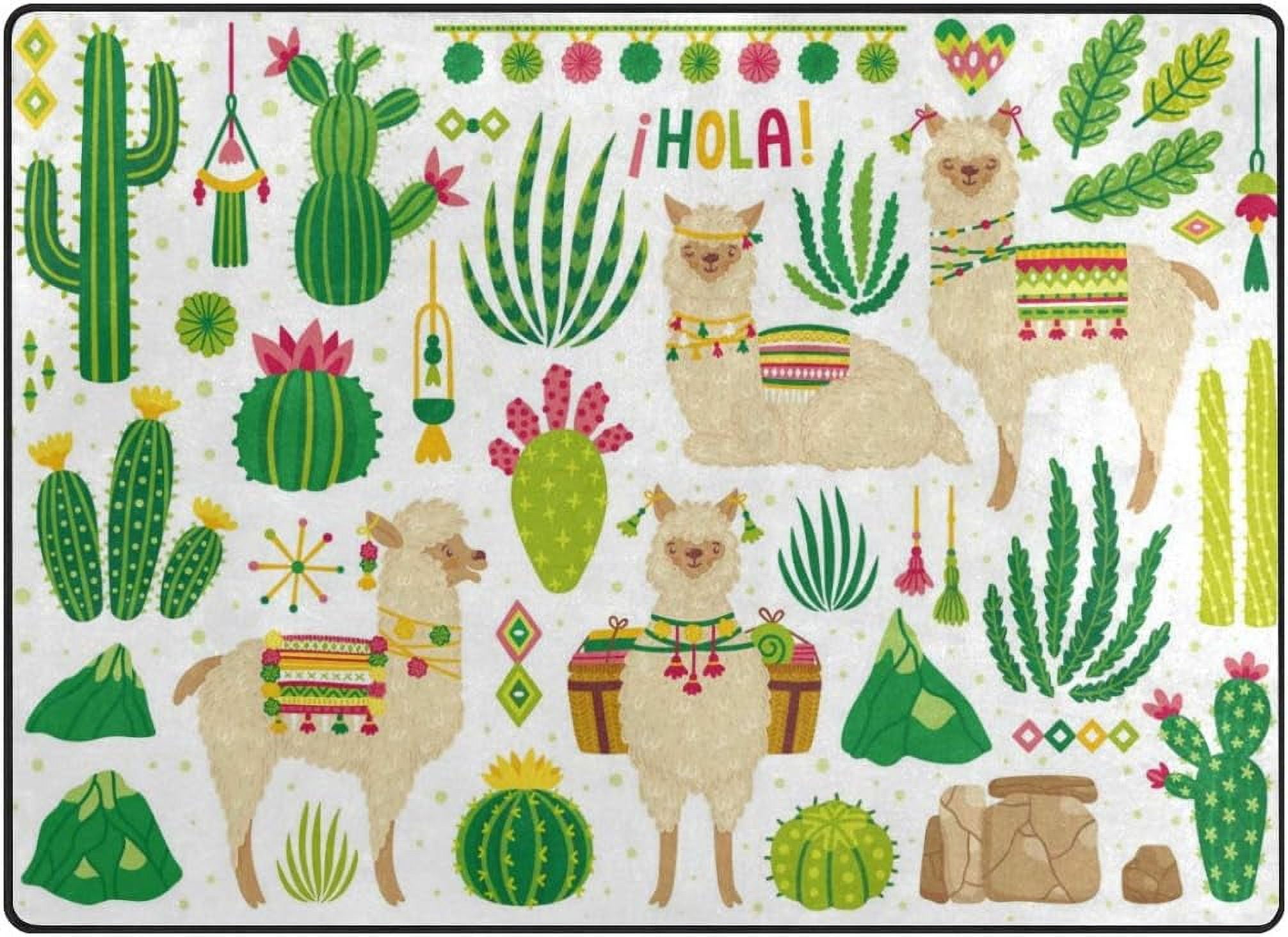 SKYSONIC Lightweight Soft Area Rugs Cute Llamas and Cactuses Floor Mat ...