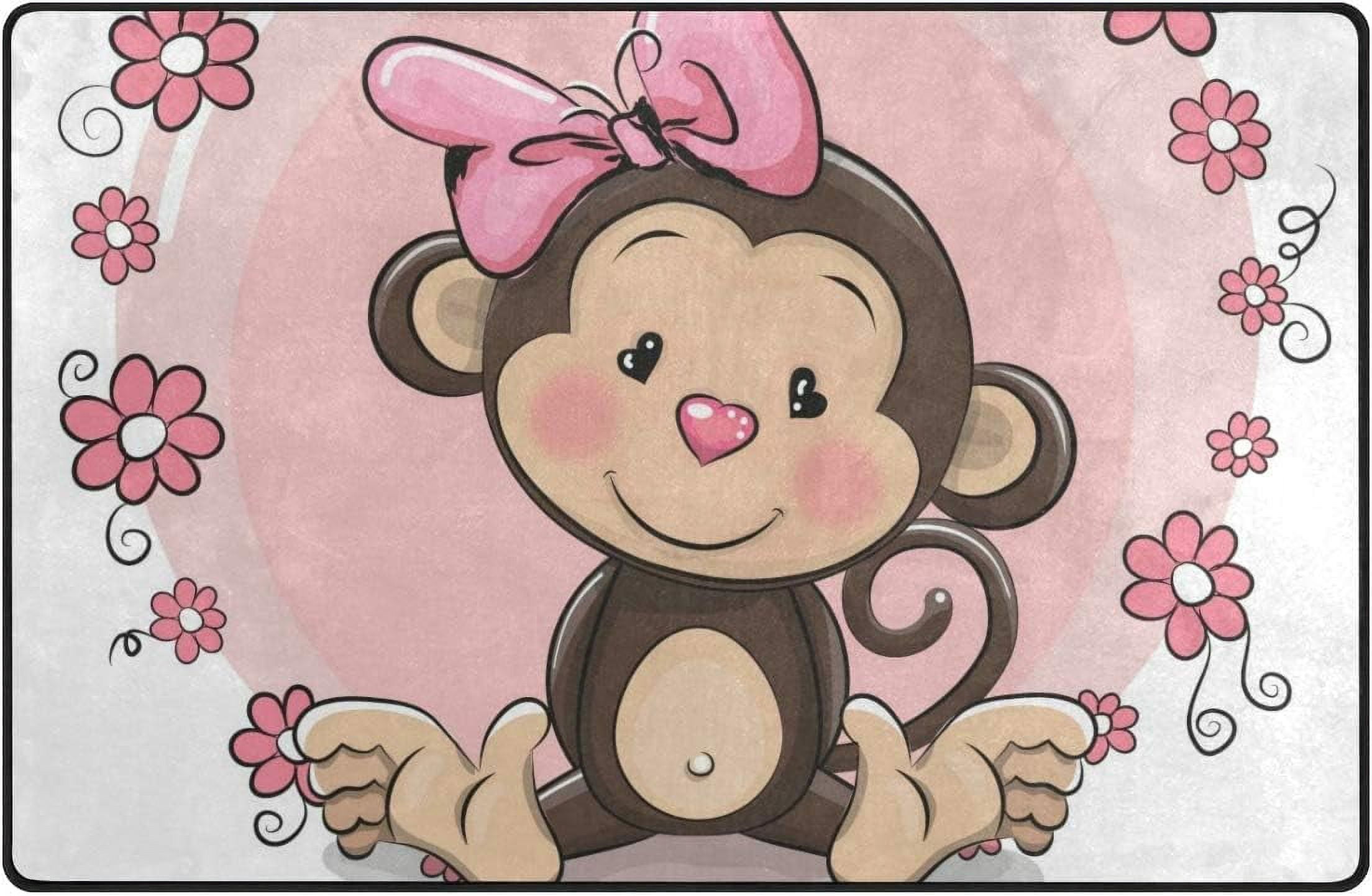 SKYSONIC Lightweight Soft Area Rugs Cute Monkey with Flowers Floor Mat ...