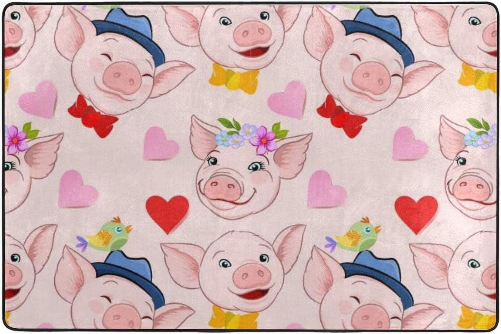 SKYSONIC Lightweight Soft Area Rugs Cute Pig Face with Heart Floor Mat ...