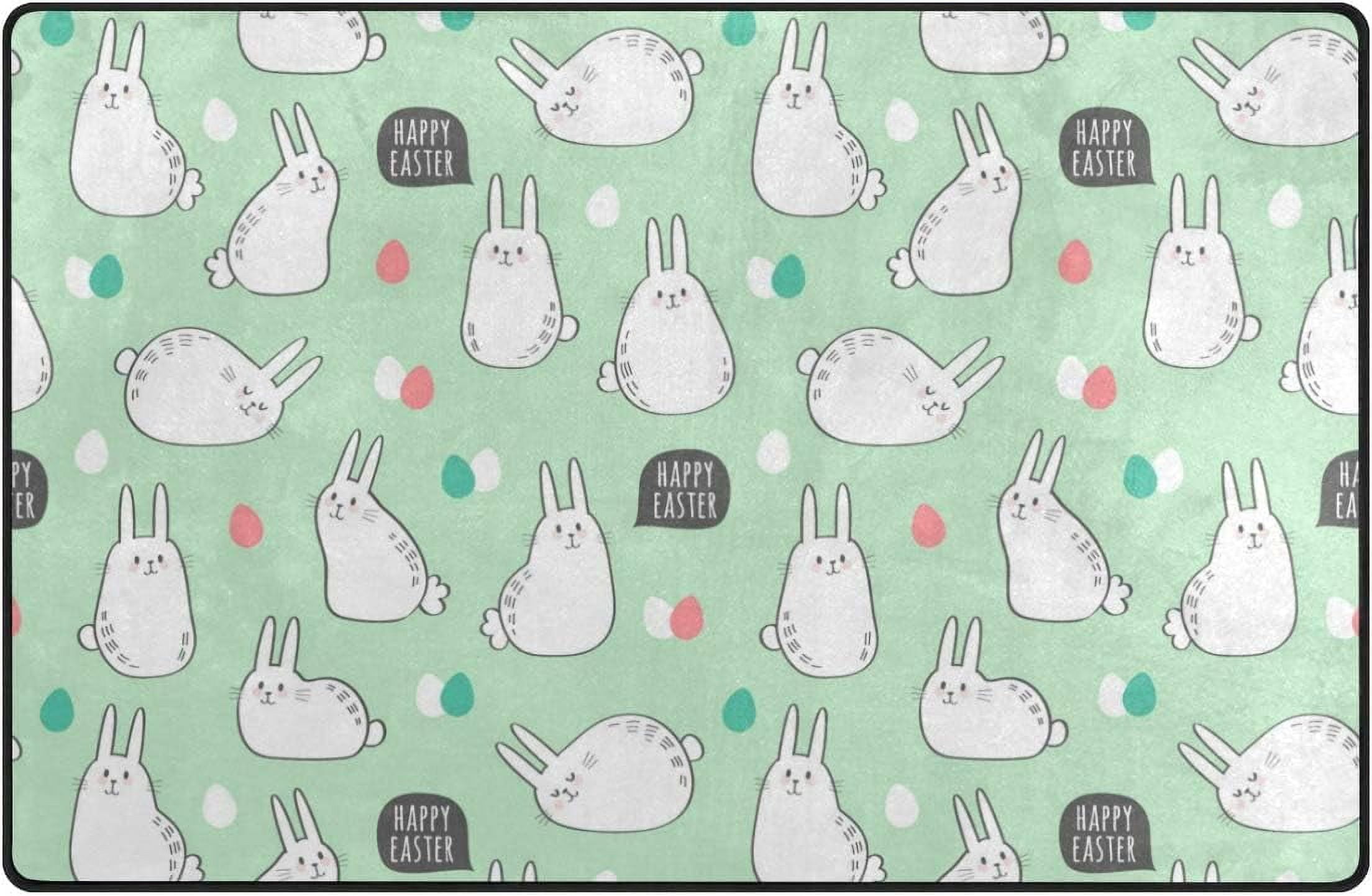 SKYSONIC Lightweight Soft Area Rugs Cute Rabbits and Eggs for Easter ...