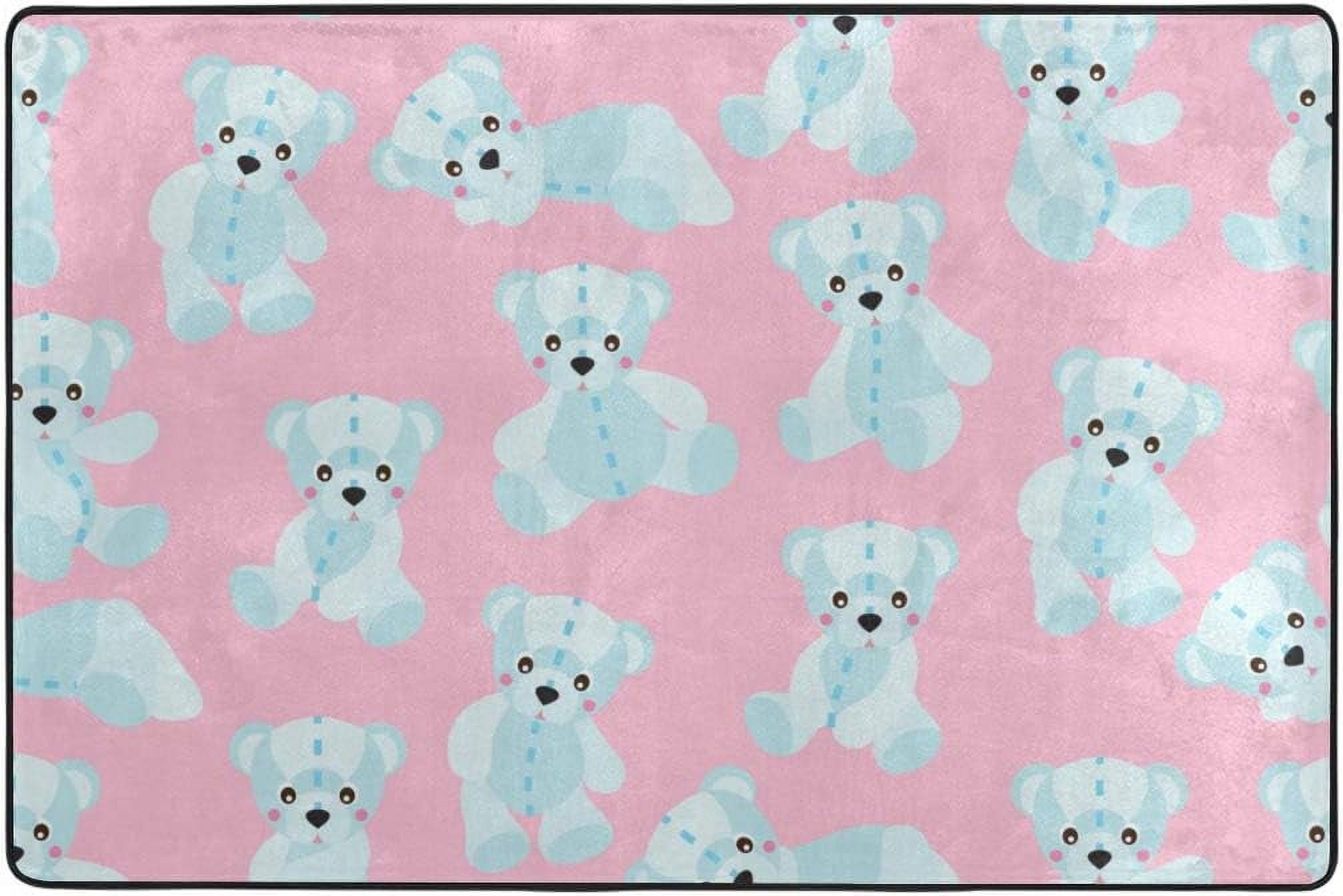 SKYSONIC Lightweight Soft Area Rugs Cute Teddy Bear On Pink Floor Mat ...