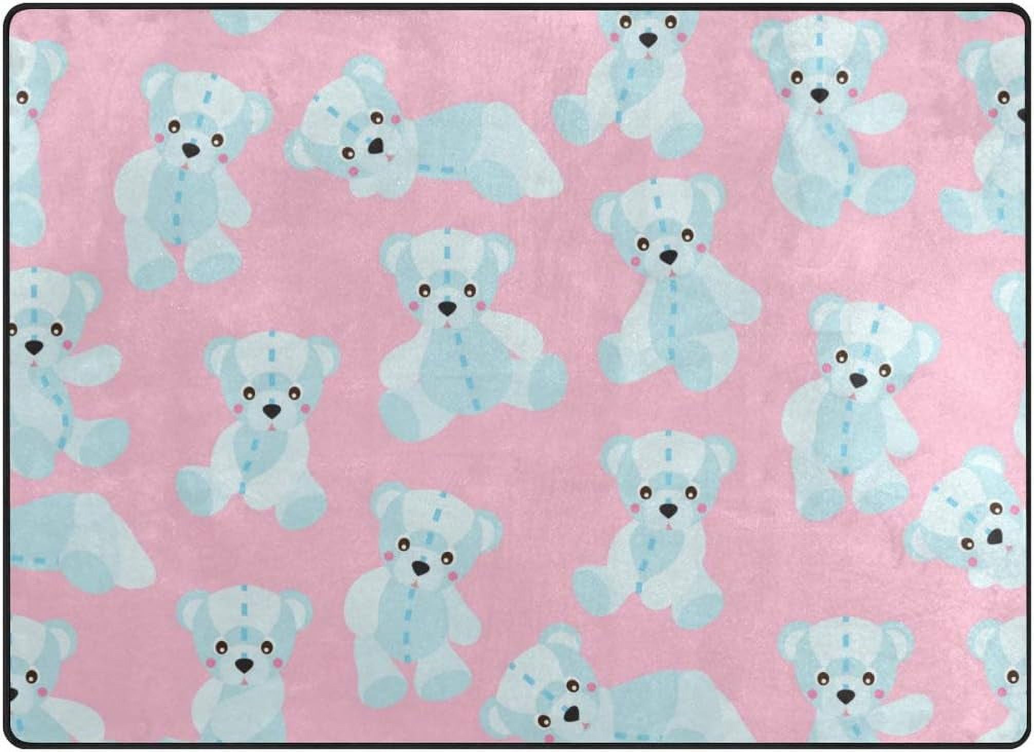 SKYSONIC Lightweight Soft Area Rugs Cute Teddy Bear On Pink Floor Mat ...