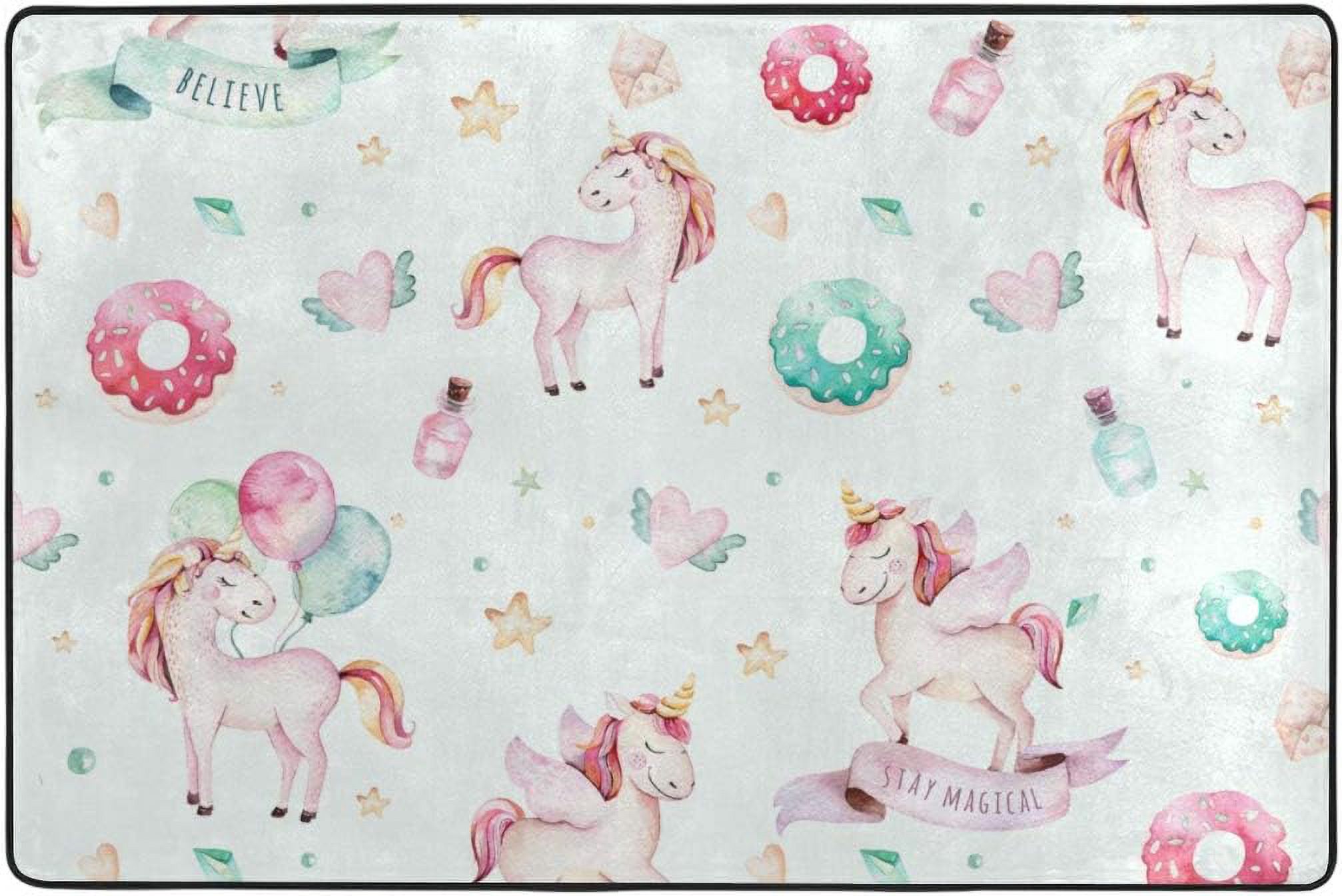 SKYSONIC Lightweight Soft Area Rugs Cute Watercolor Unicorn Floor Mat ...