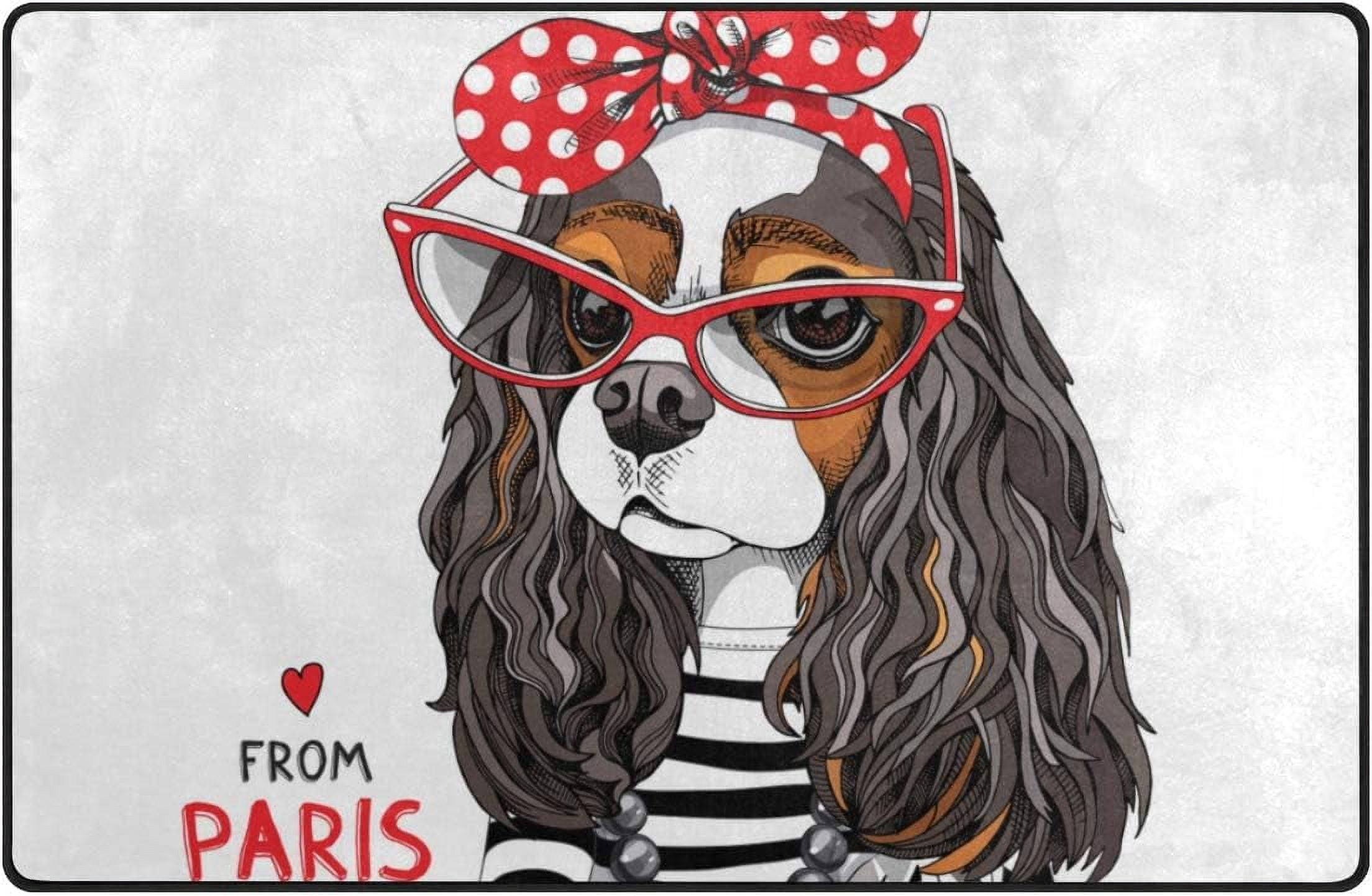 SKYSONIC Lightweight Soft Area Rugs Dog in A Red Sunglasses Floor Mat ...
