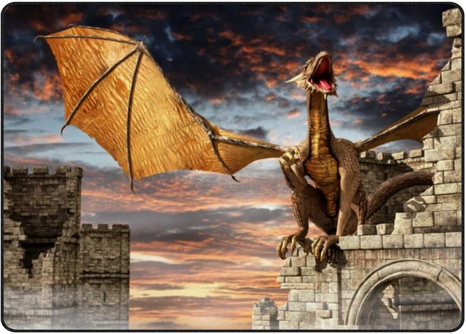 SKYSONIC Lightweight Soft Area Rugs Dragon On Castle Floor Mat for Kids ...