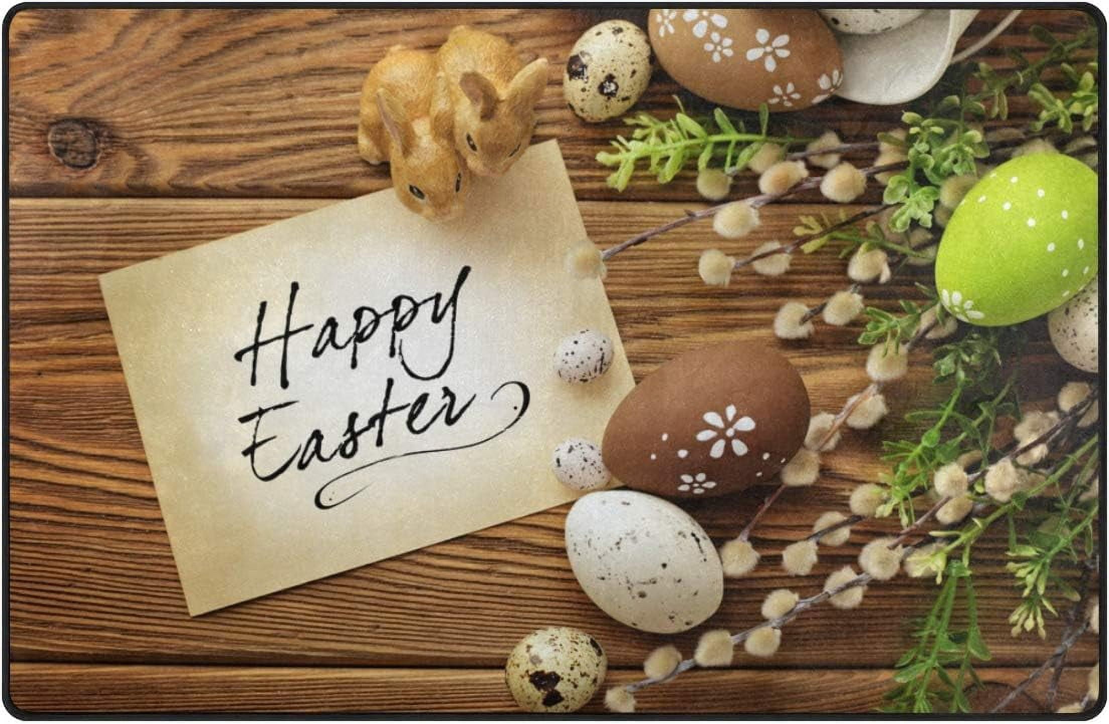 SKYSONIC Lightweight Soft Area Rugs Easter Egg Flower On Wood Floor Mat ...