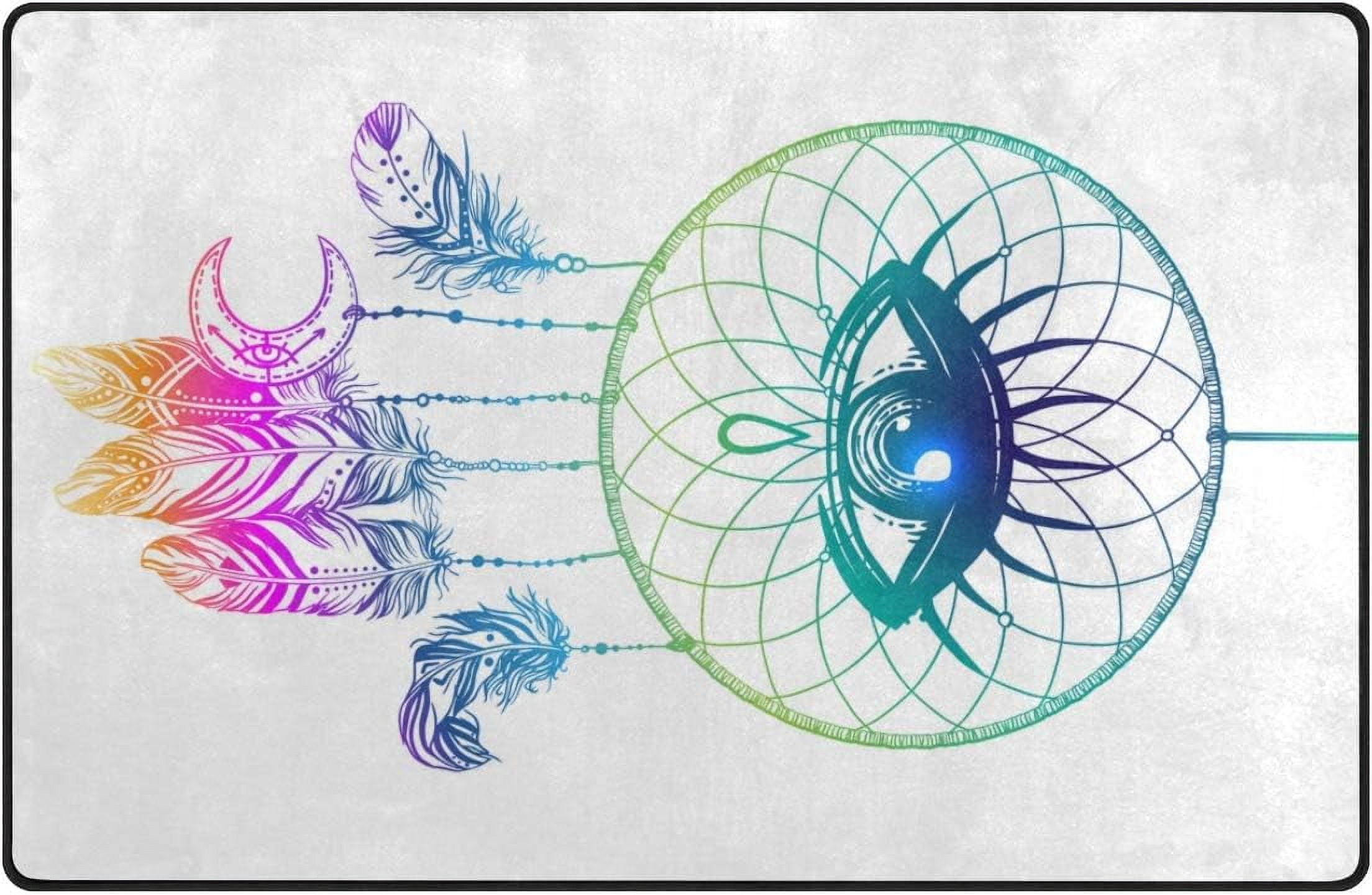 SKYSONIC Lightweight Soft Area Rugs Eye Feathers and Moon Floor Mat for ...