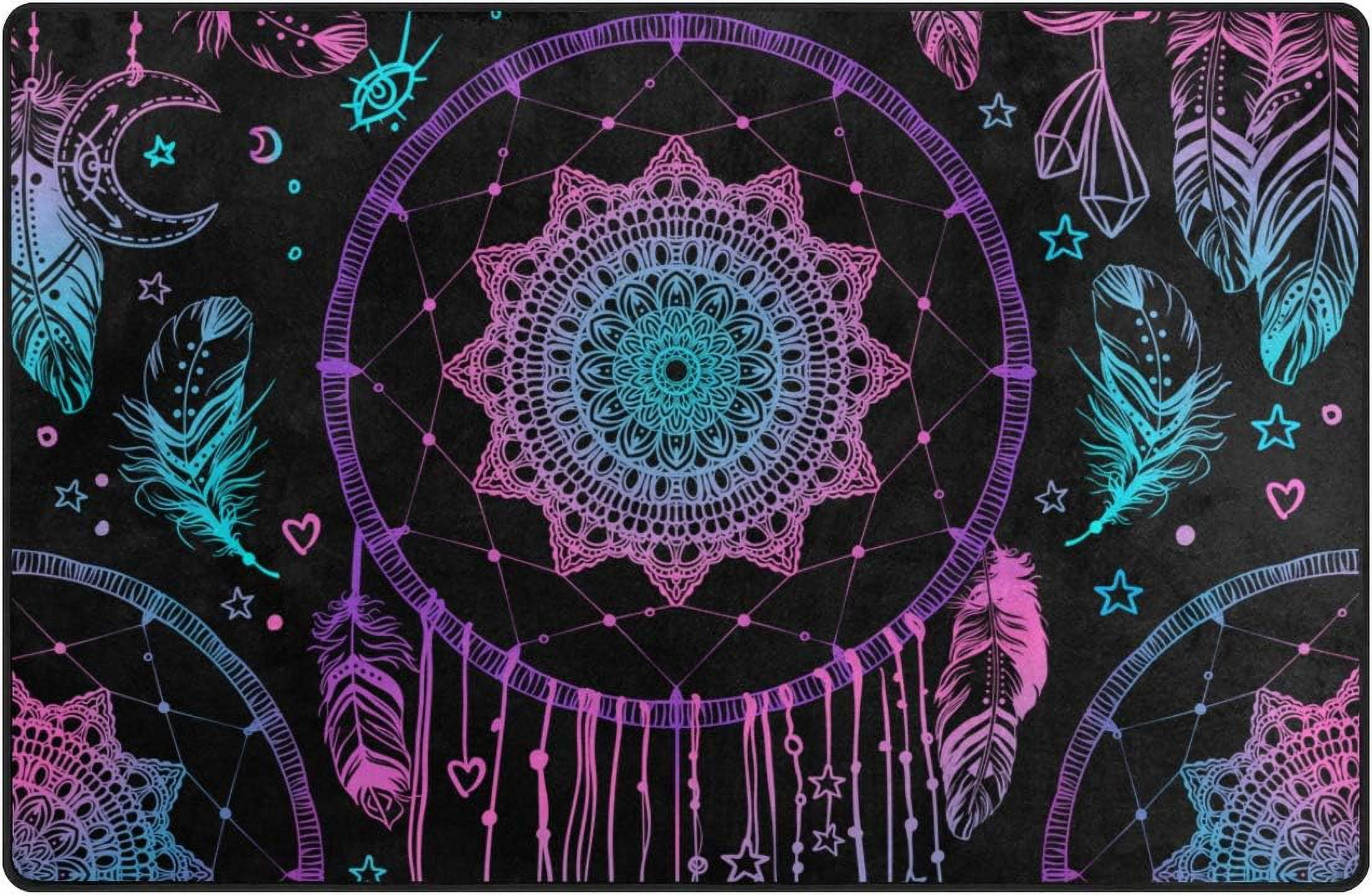 SKYSONIC Lightweight Soft Area Rugs Feathers Moon Over Black Floor Mat ...