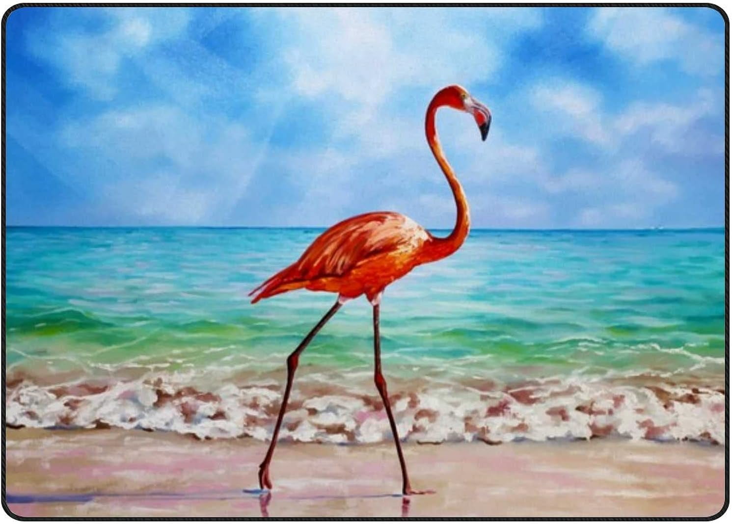 SKYSONIC Lightweight Soft Area Rugs Flamingo Walking Along Seashore ...