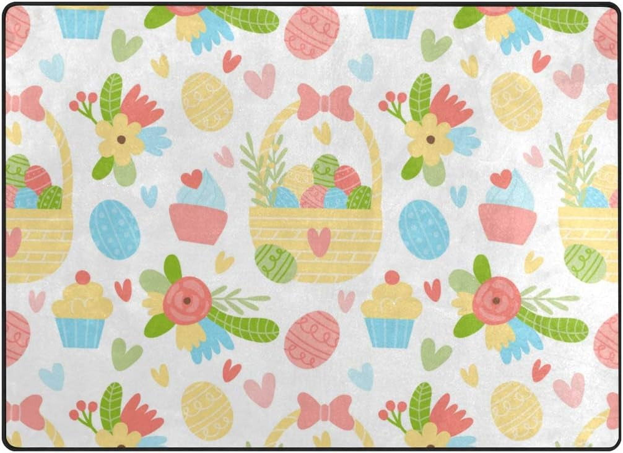 SKYSONIC Lightweight Soft Area Rugs Flowers and Eggs for Easter Floor ...