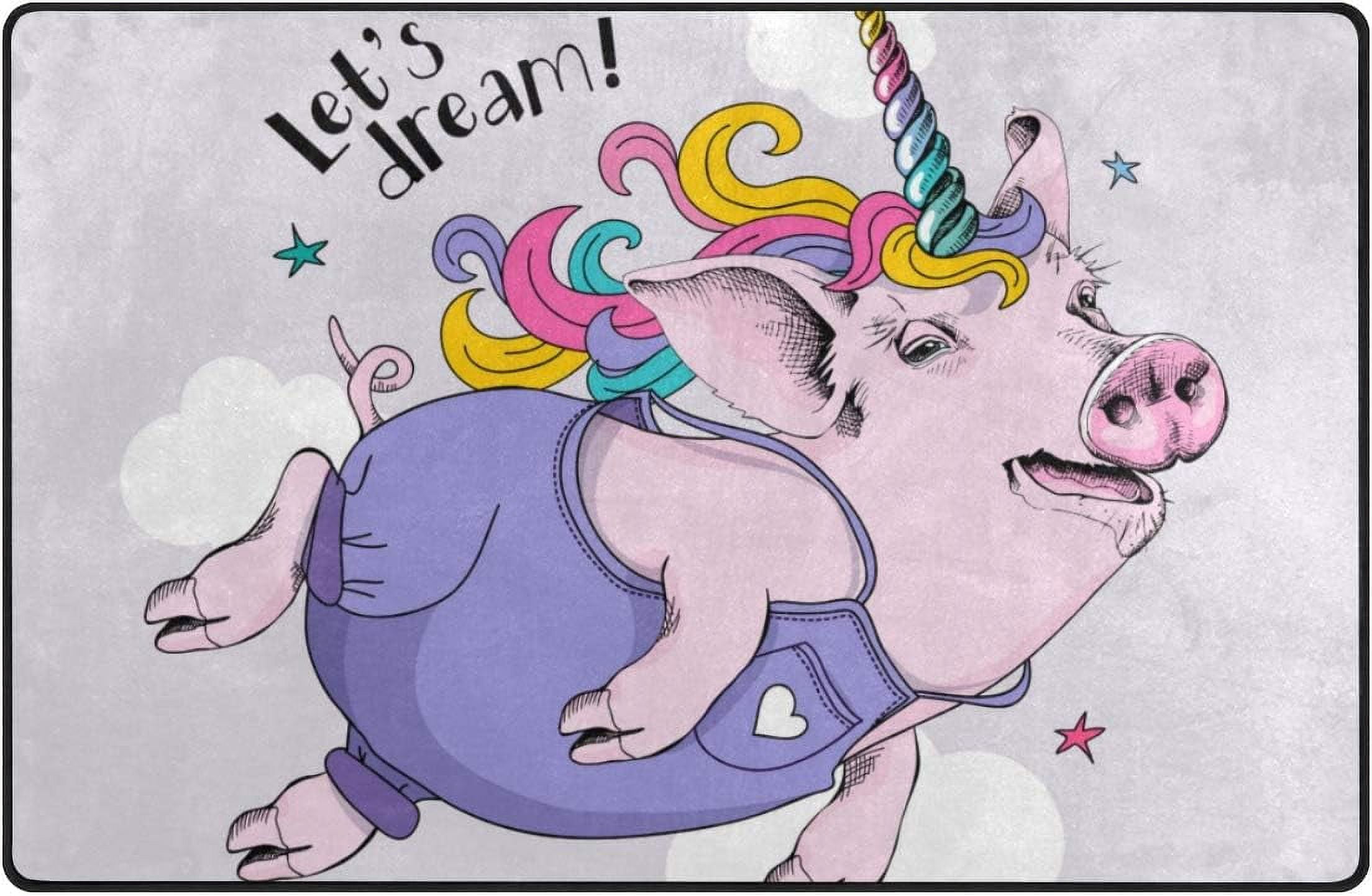 SKYSONIC Lightweight Soft Area Rugs Flying Pig Unicorn Floor Mat for ...