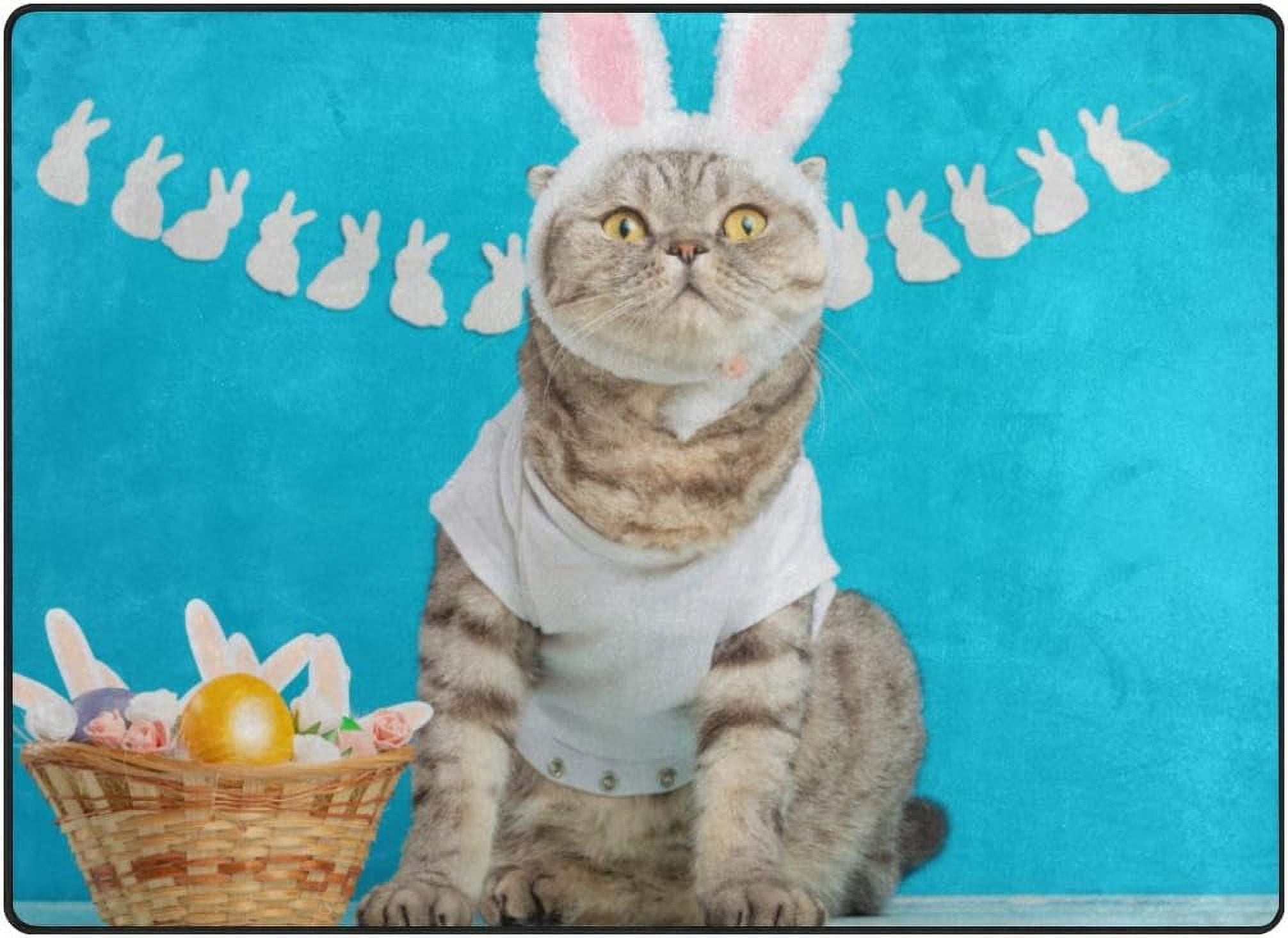 SKYSONIC Lightweight Soft Area Rugs Funny Easter Bunny Cat Floor Mat ...