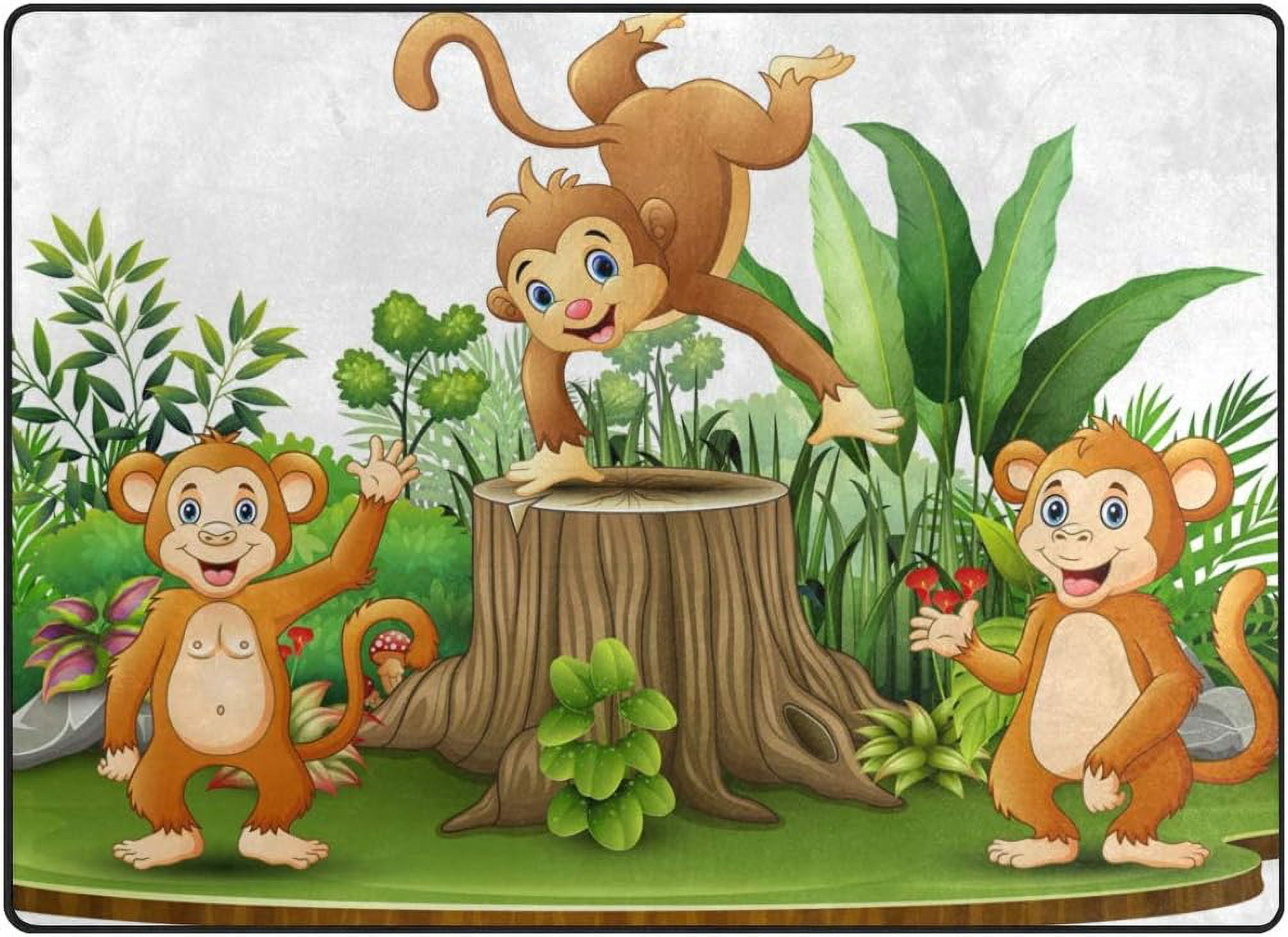 SKYSONIC Lightweight Soft Area Rugs Happy Monkey Group Floor Mat for ...