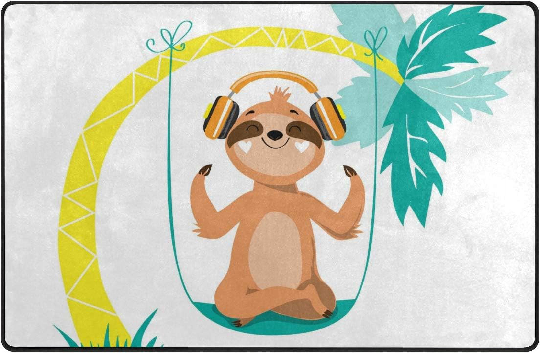 SKYSONIC Lightweight Soft Area Rugs Happy Sloth On Swing The Lotus ...