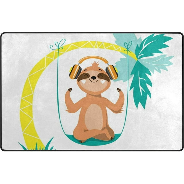 SKYSONIC Lightweight Soft Area Rugs Happy Sloth On Swing The Lotus ...
