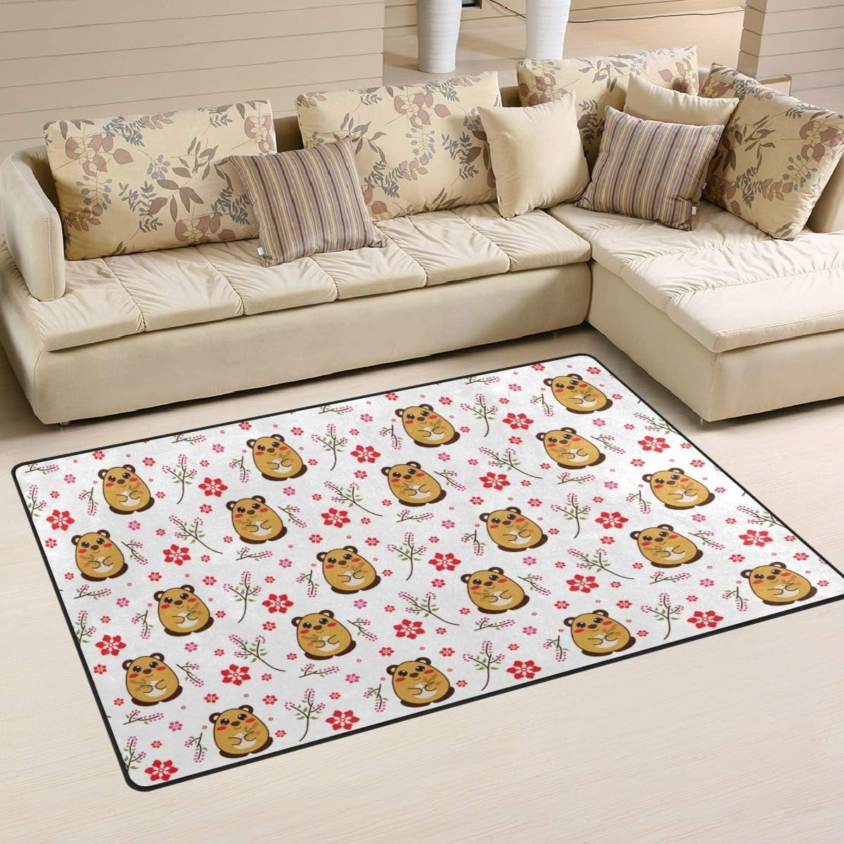 SKYSONIC Lightweight Soft Area Rugs Kawaii Anime Smiling Bear Floor Mat ...