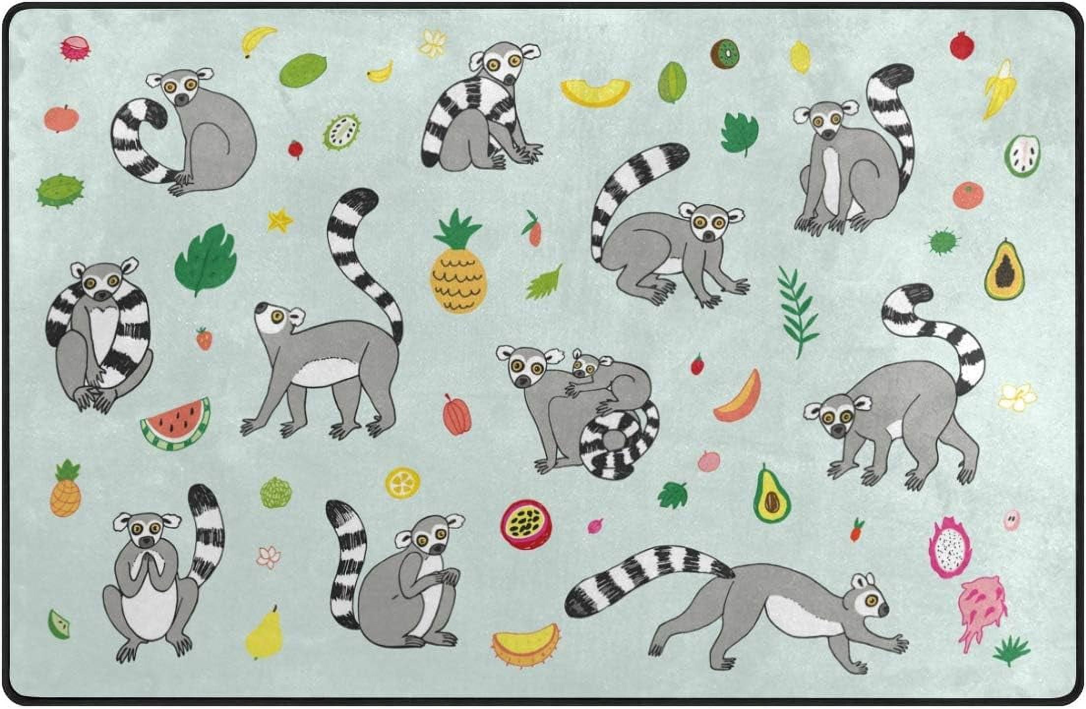 SKYSONIC Lightweight Soft Area Rugs Lemur Animal with Tropical Fruits ...
