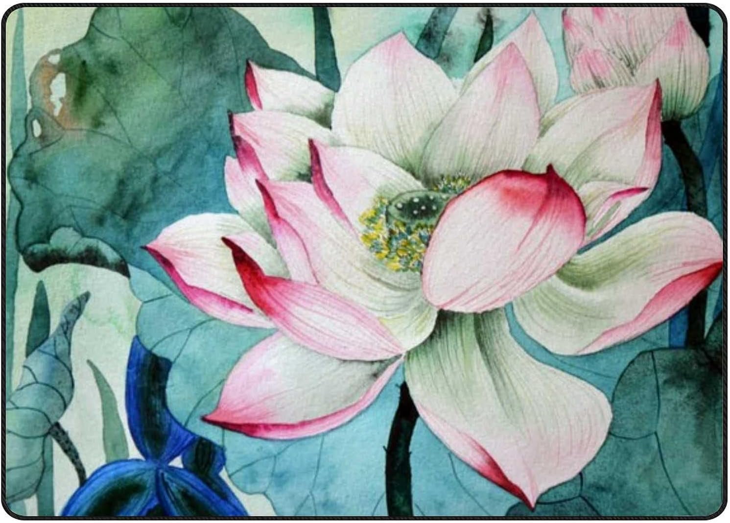 SKYSONIC Lightweight Soft Area Rugs Lotus Flower and Seed Pod Floor Mat ...