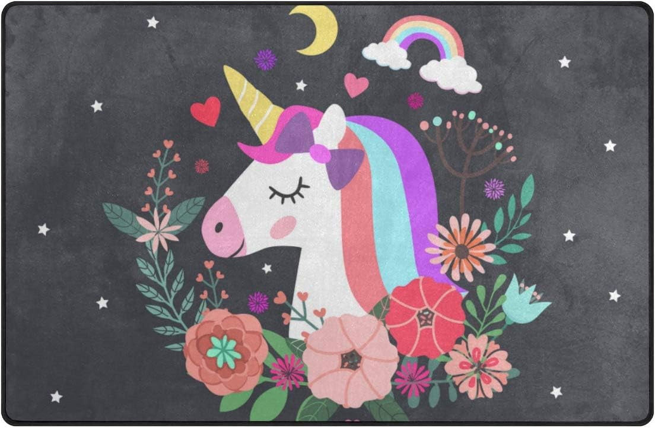 SKYSONIC Lightweight Soft Area Rugs Magic Floral Unicorn Floor Mat for ...