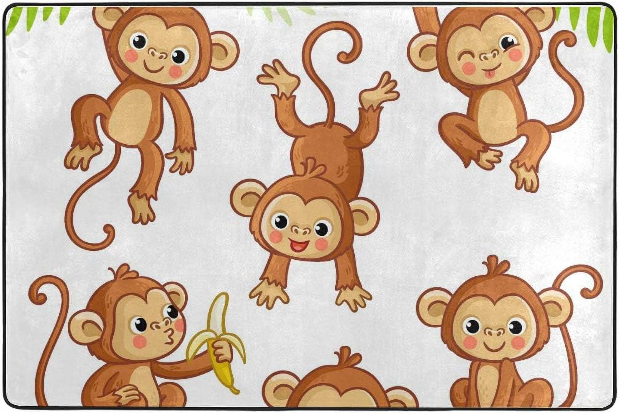 SKYSONIC Lightweight Soft Area Rugs Monkey in Different Poses Floor Mat ...