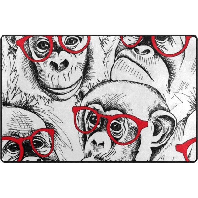 SKYSONIC Lightweight Soft Area Rugs Monkey Portraits in Red Glasses ...