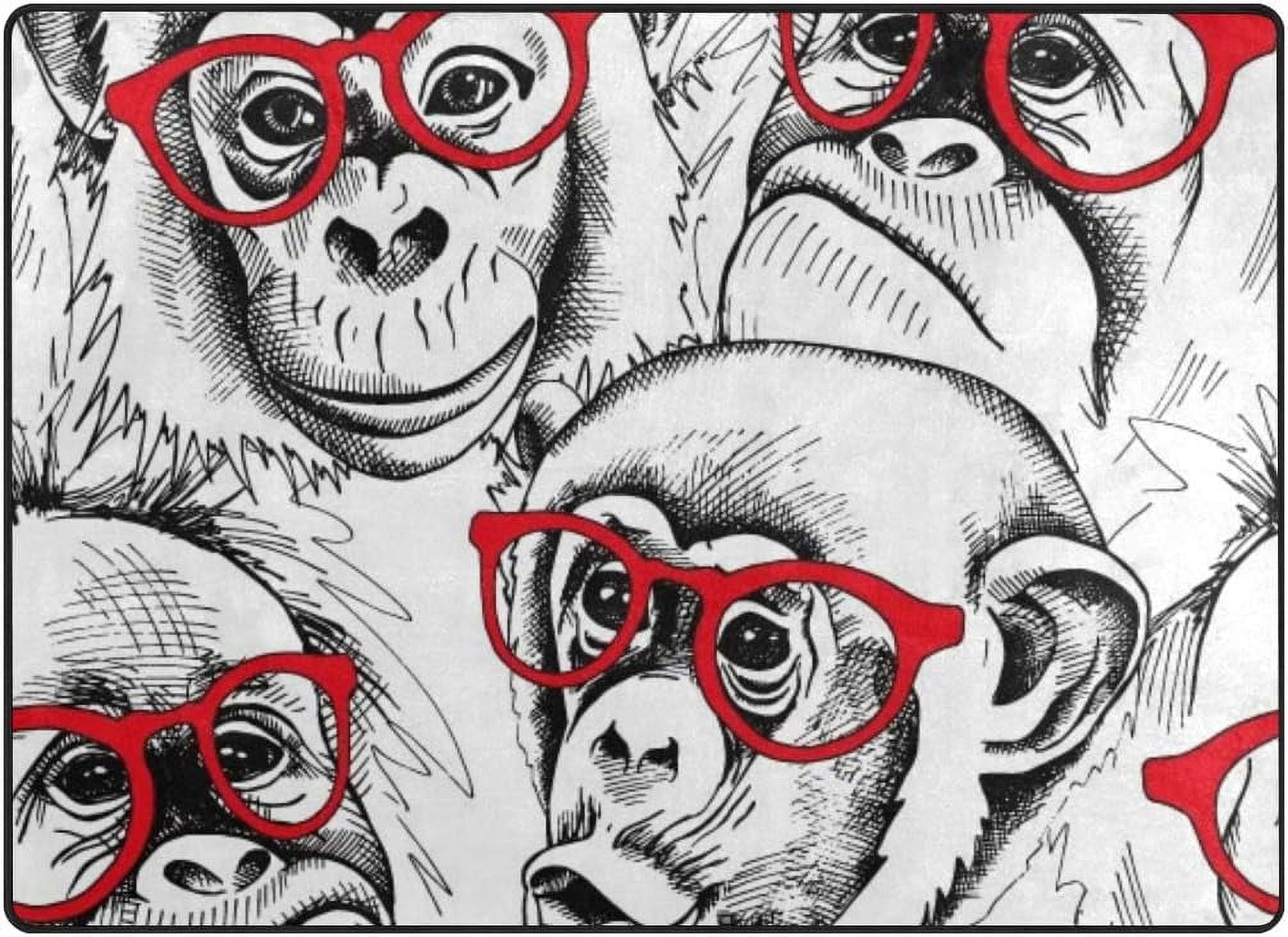 SKYSONIC Lightweight Soft Area Rugs Monkey Portraits in Red Glasses ...