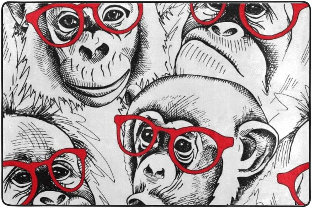 SKYSONIC Lightweight Soft Area Rugs Monkey Portraits in Red Glasses ...