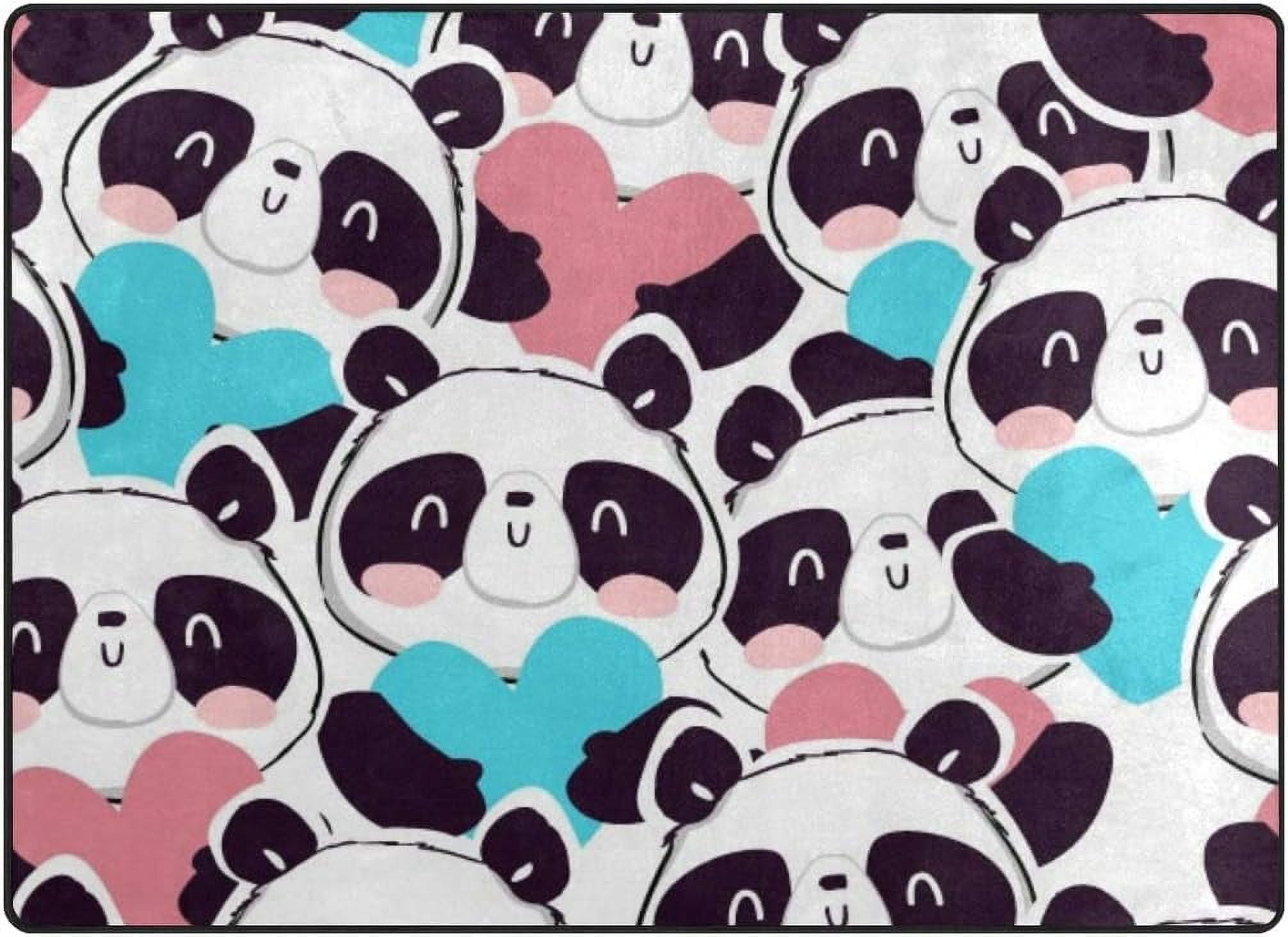 SKYSONIC Lightweight Soft Area Rugs Panda with Heart Floor Mat for Kids ...