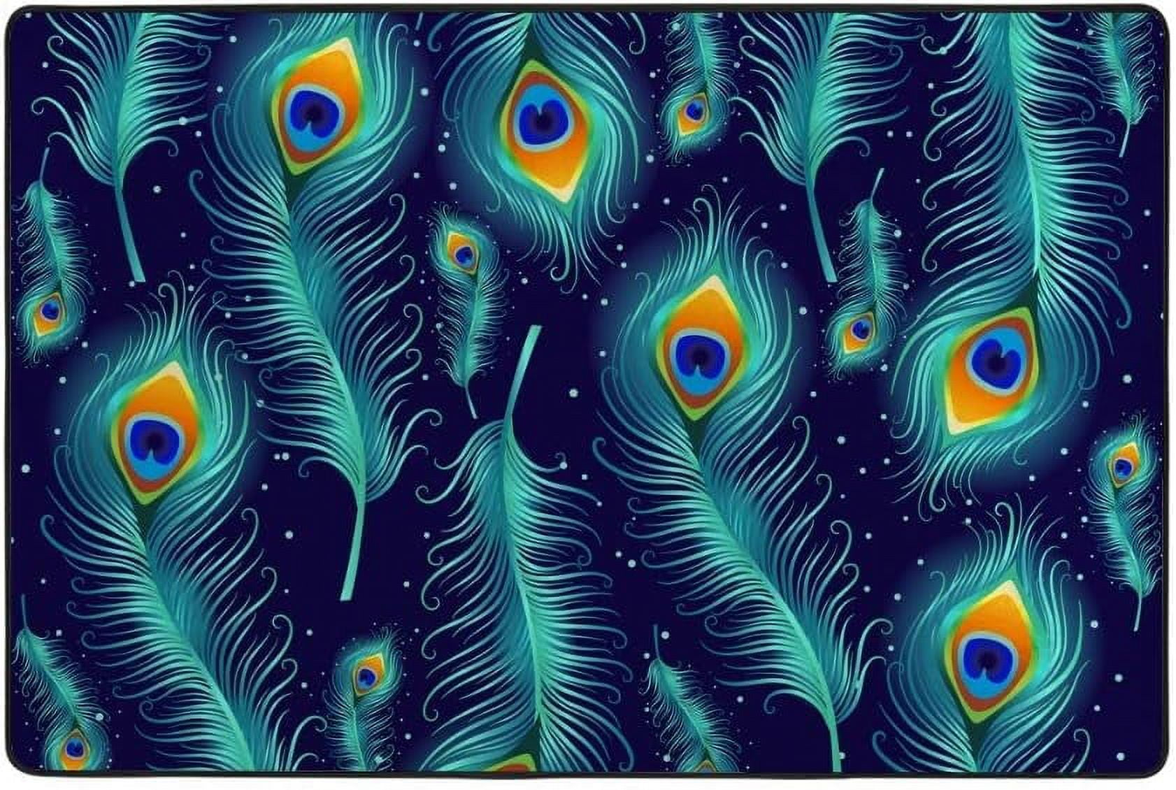 SKYSONIC Lightweight Soft Area Rugs Peacock Feather Seamless Floor Mat ...