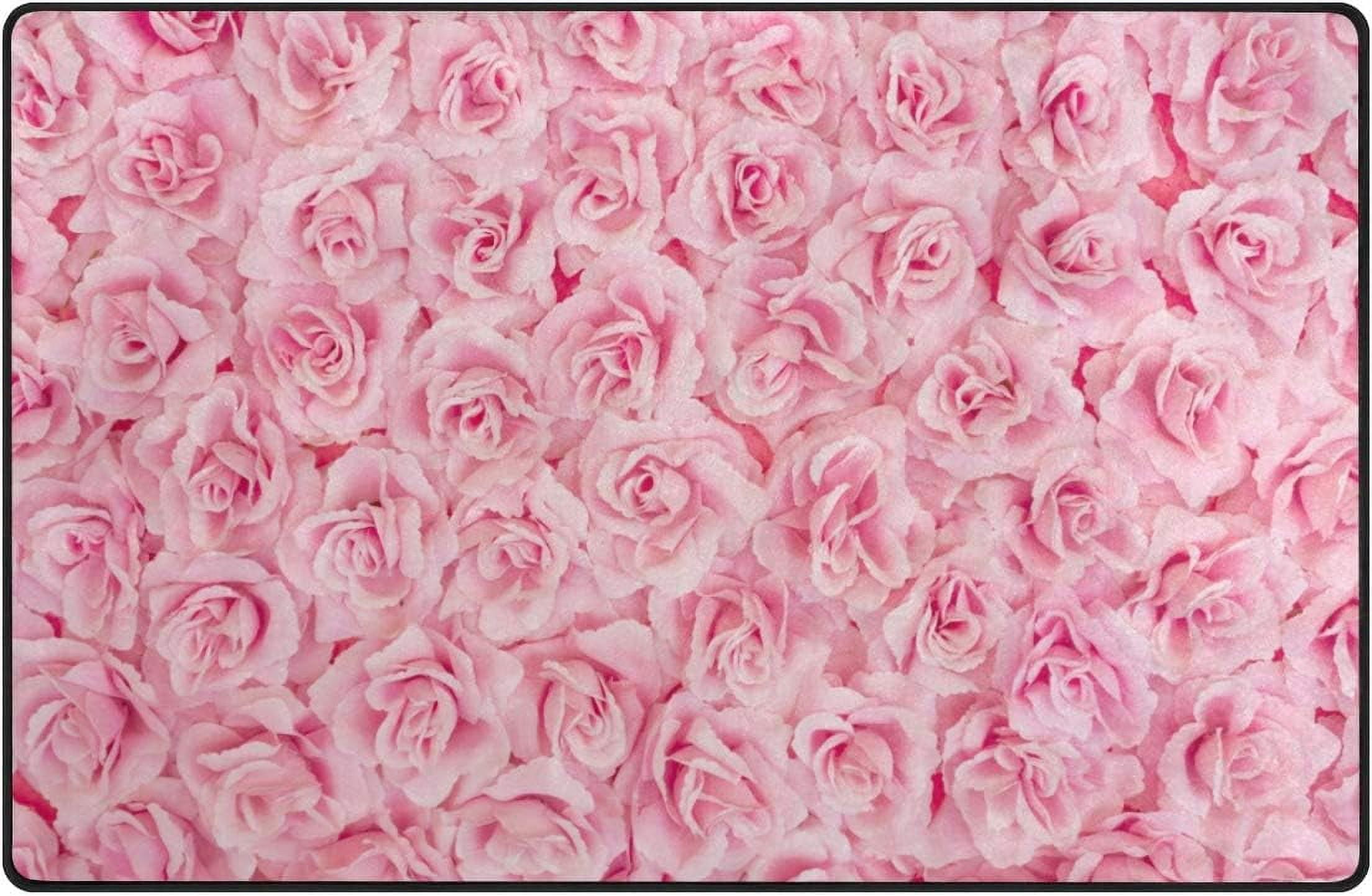 SKYSONIC Lightweight Soft Area Rugs Pink Roses Floor Mat for Kids ...