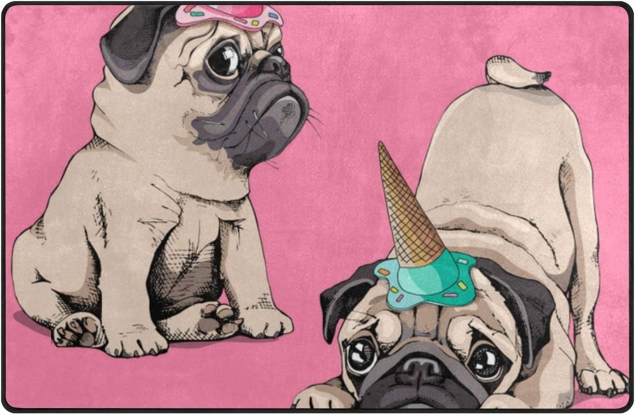 SKYSONIC Lightweight Soft Area Rugs Pugs in A Ice Cream Party Floor Mat ...