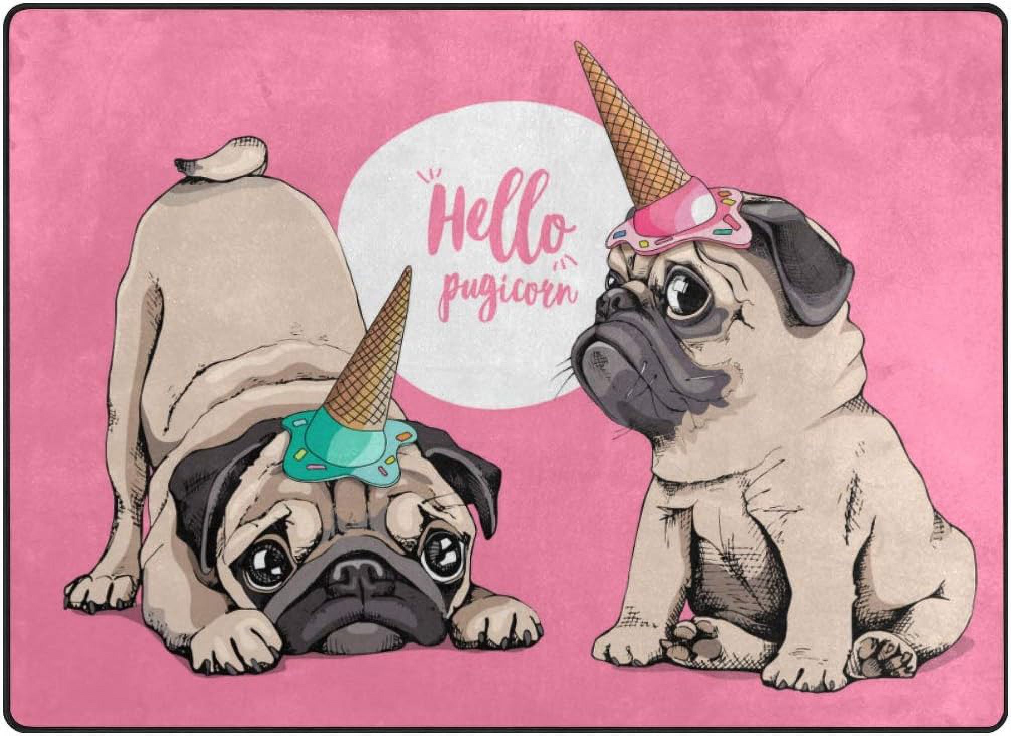 SKYSONIC Lightweight Soft Area Rugs Pugs in A Ice Cream Party Cap Floor ...