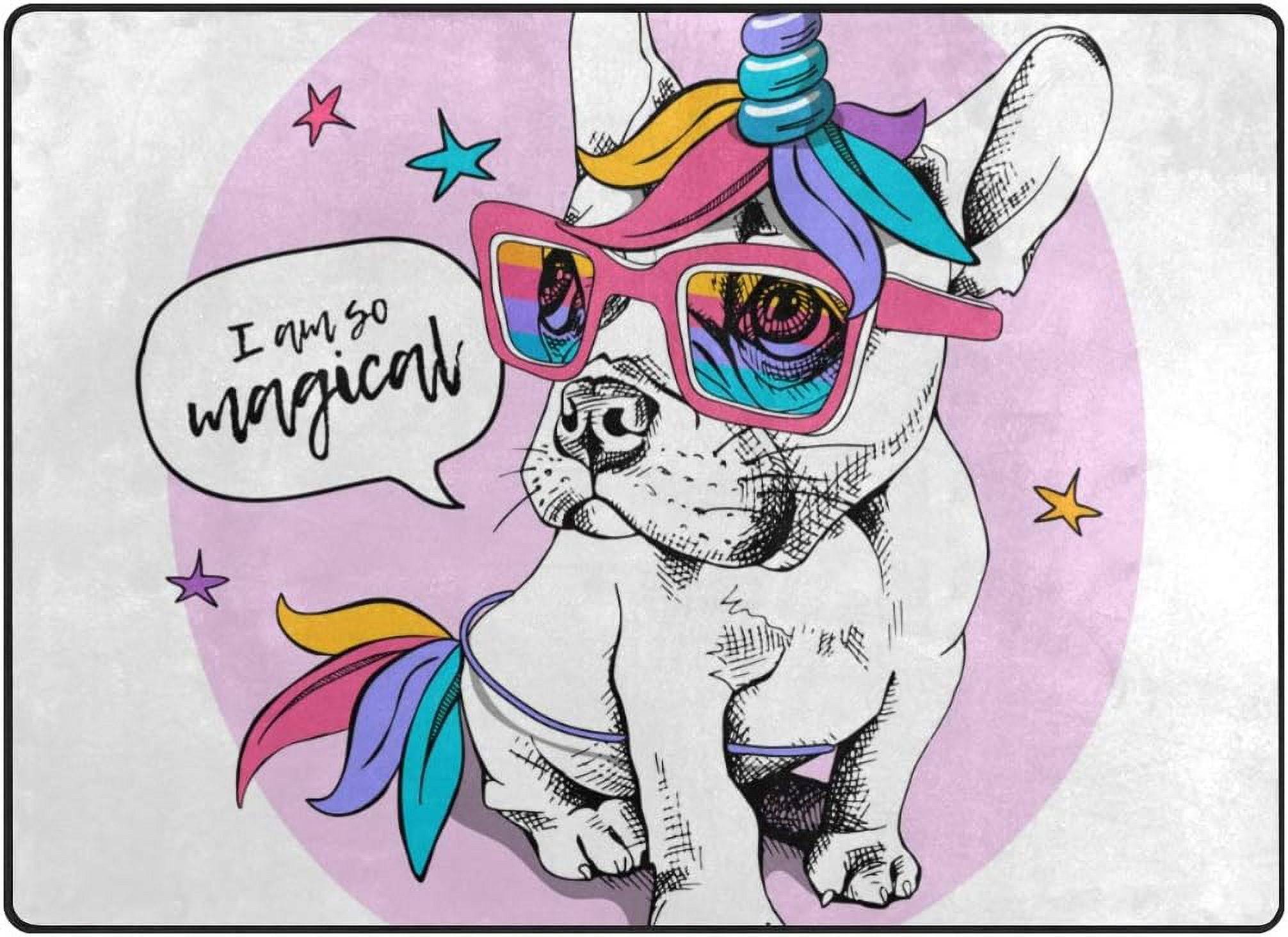 SKYSONIC Lightweight Soft Area Rugs Puppy Bulldog in A Bright Color ...