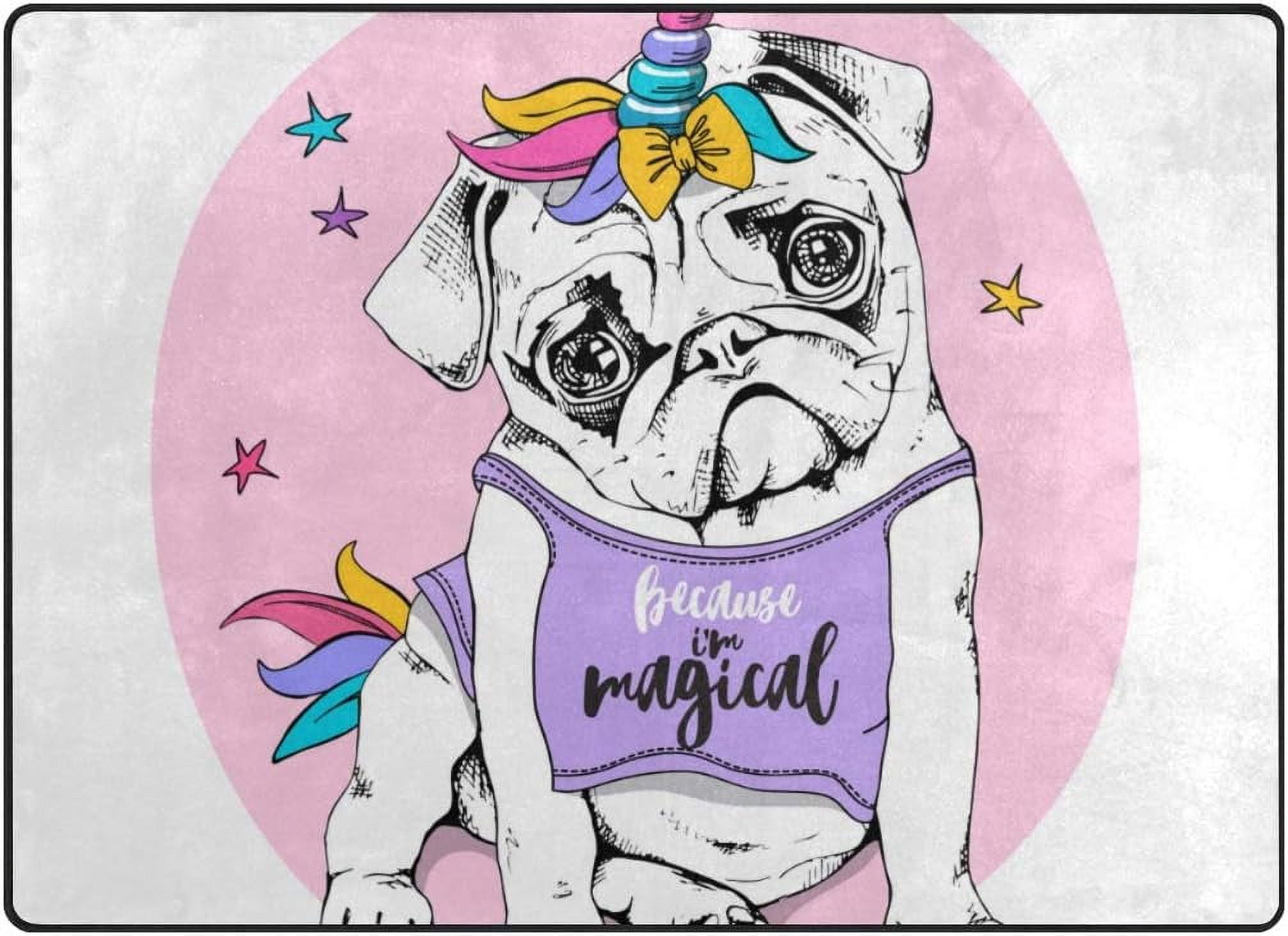 SKYSONIC Lightweight Soft Area Rugs Puppy Pug in A Bright Color Floor ...