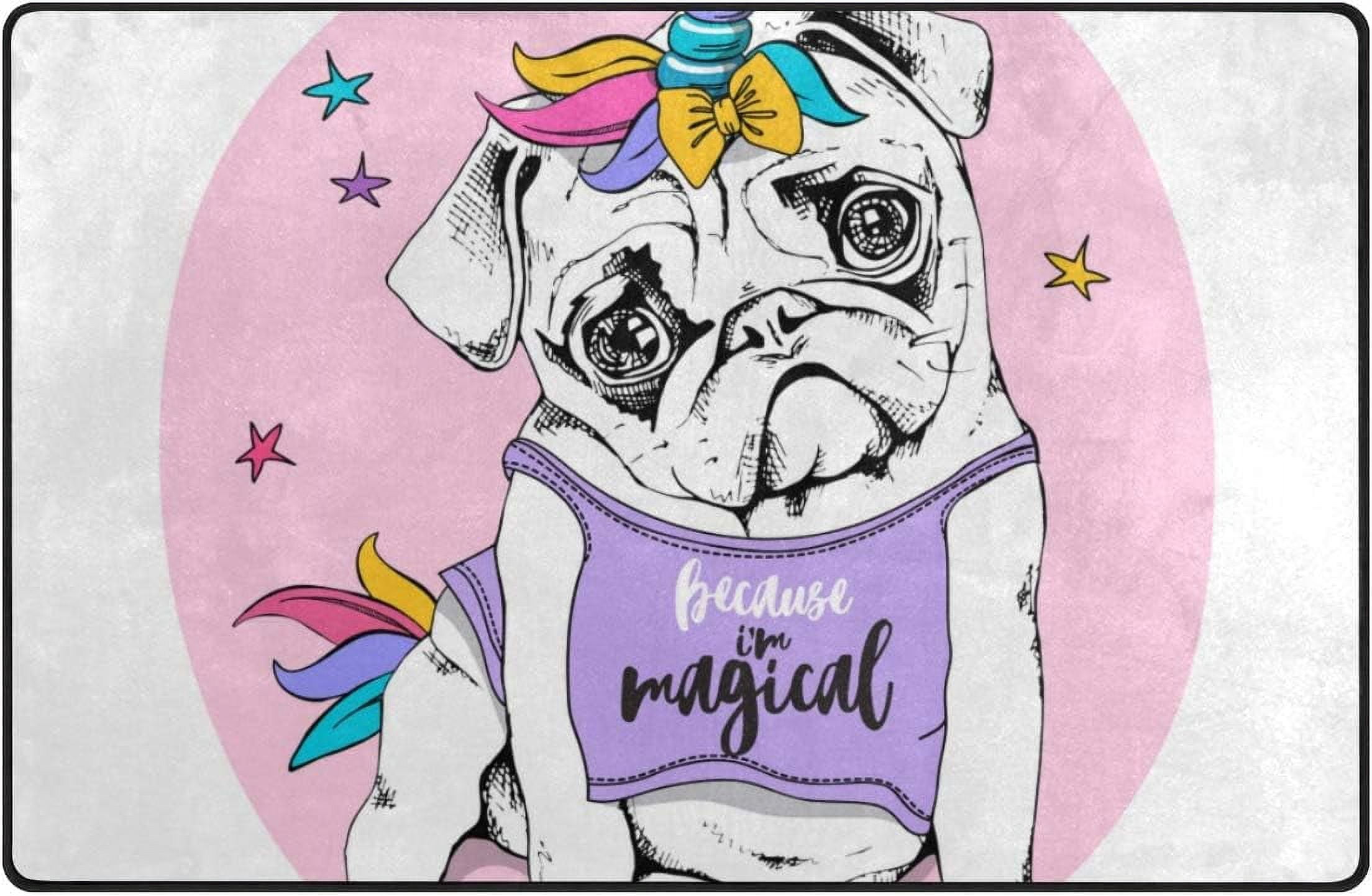 SKYSONIC Lightweight Soft Area Rugs Puppy Pug in A Bright Color Floor ...