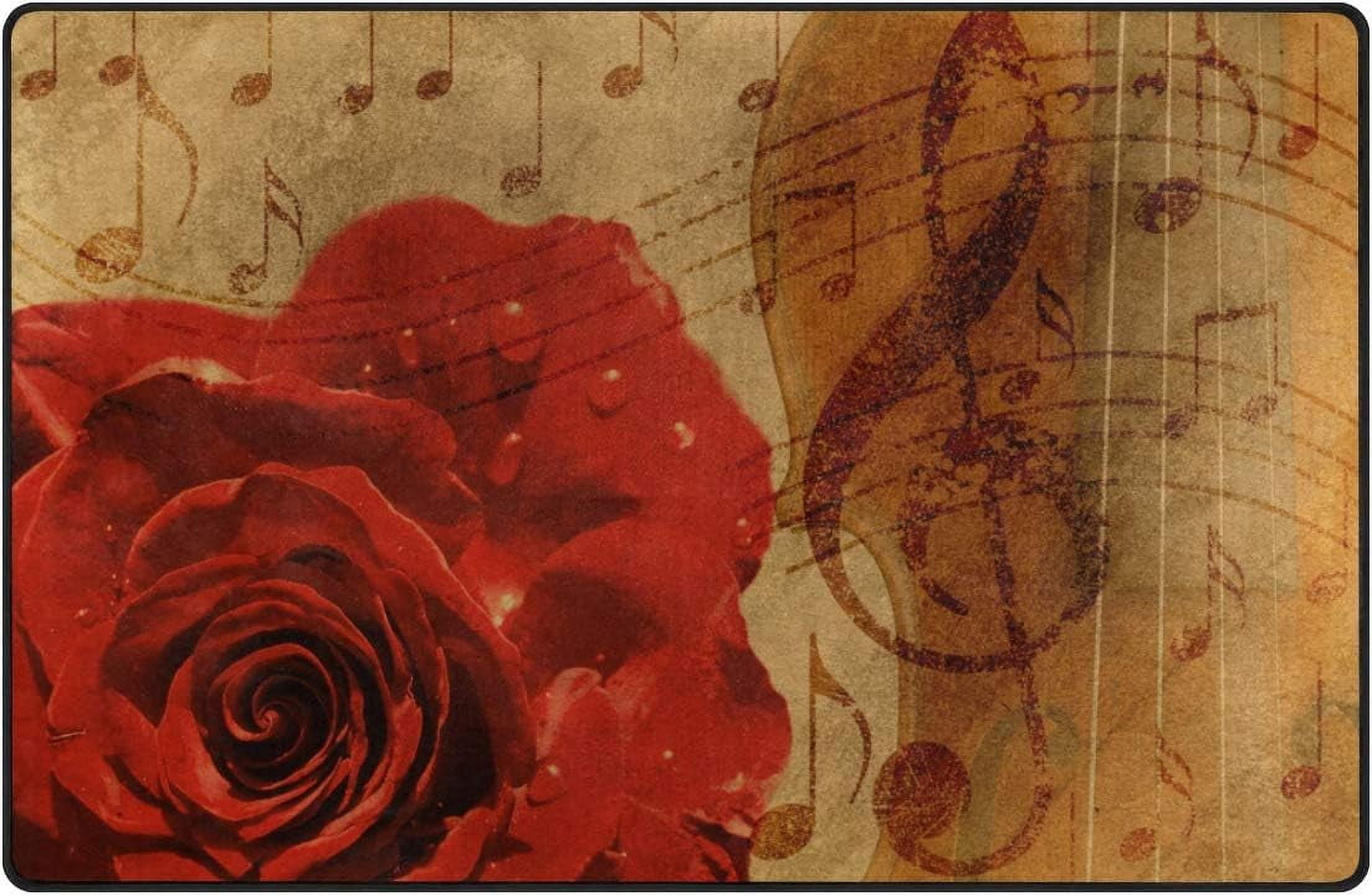 SKYSONIC Lightweight Soft Area Rugs Red Rose Music Note Floor Mat for ...