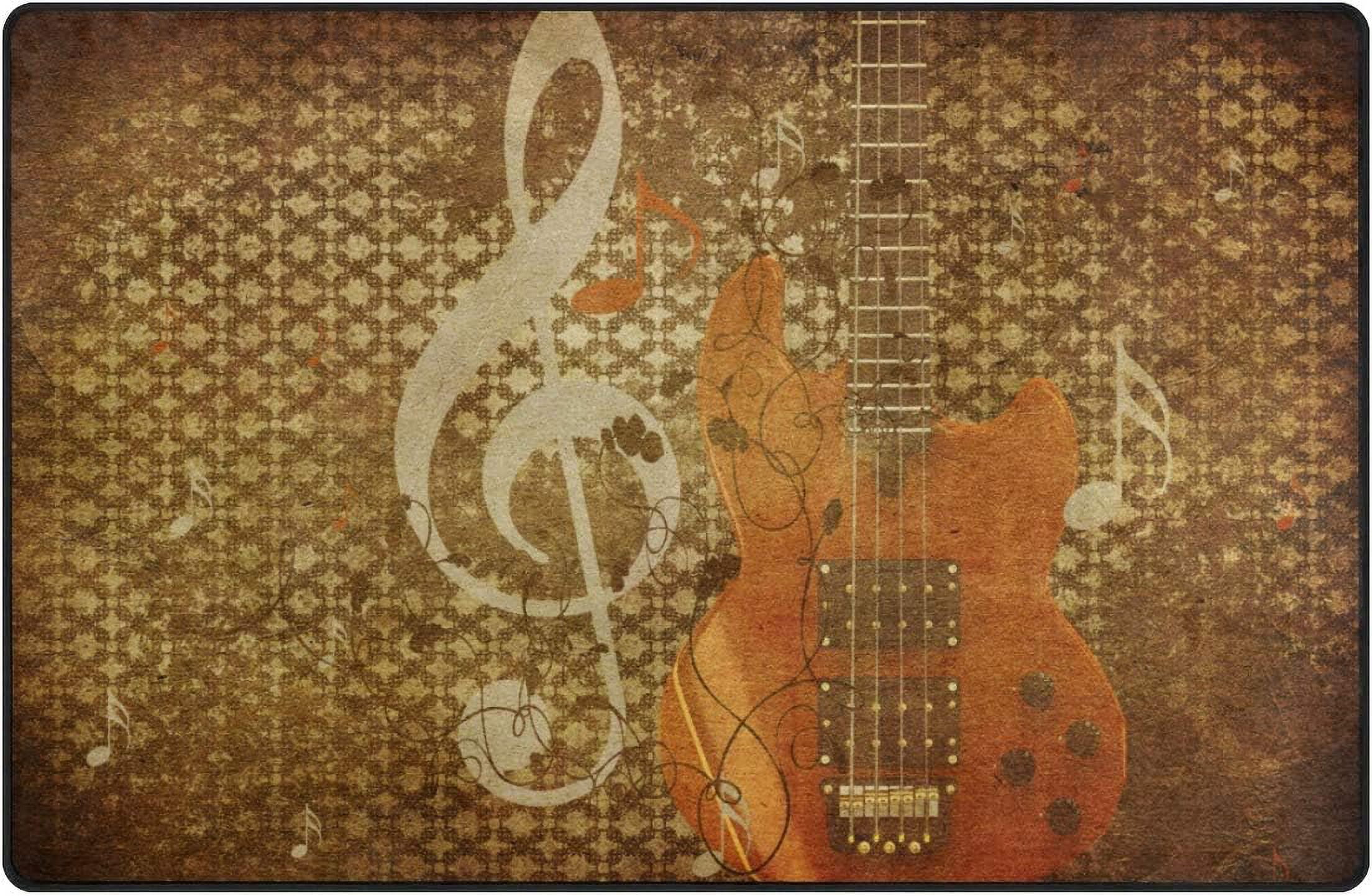 SKYSONIC Lightweight Soft Area Rugs Retro Music Note Guitar Floor Mat ...
