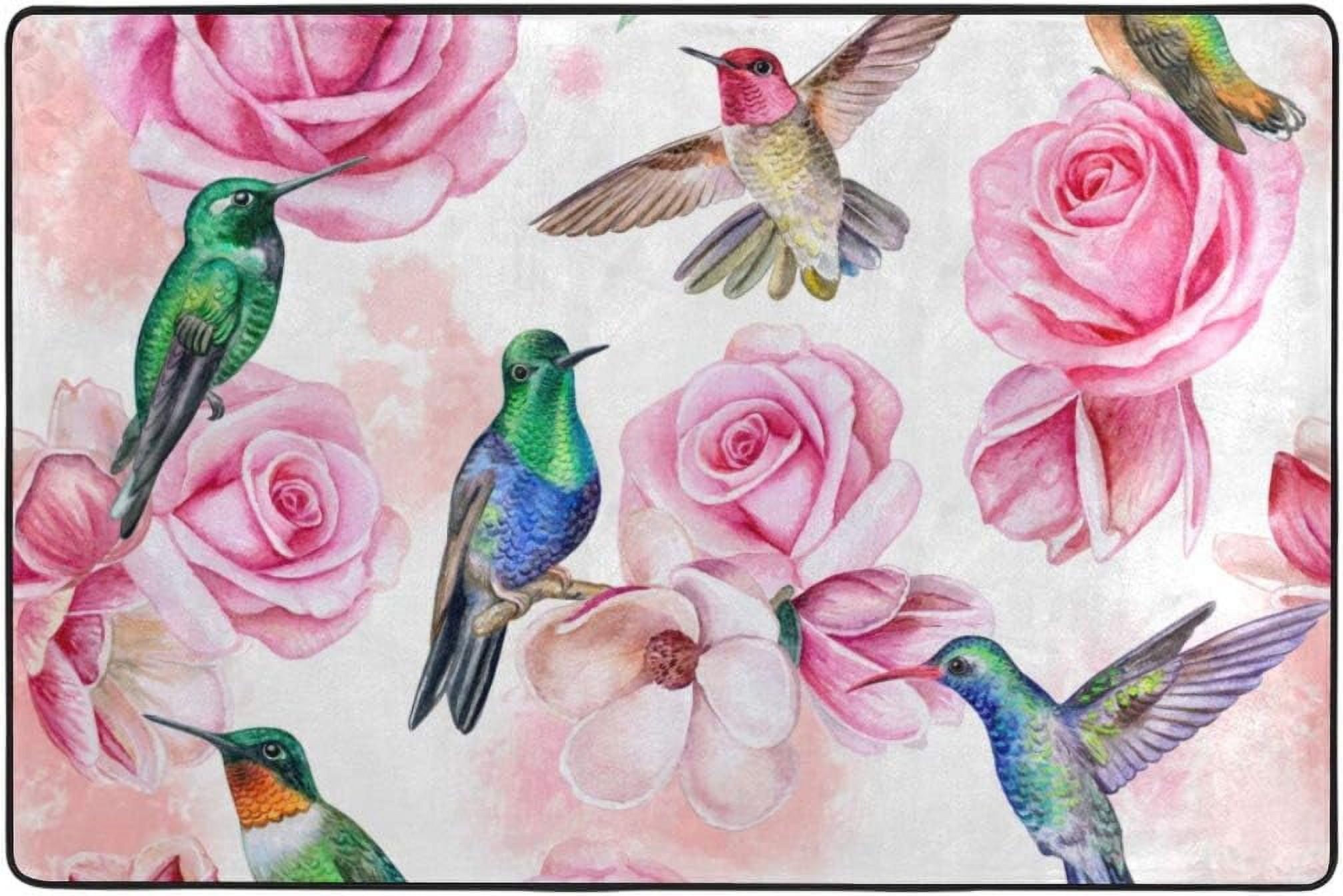 SKYSONIC Lightweight Soft Area Rugs Roses Magnolia Birds Floor Mat for ...