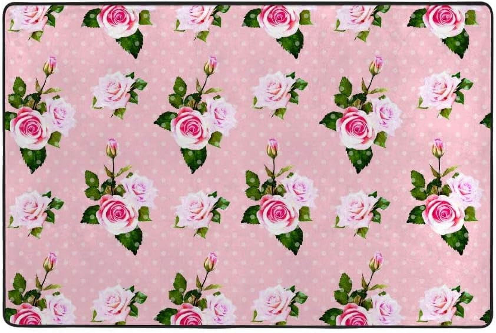 SKYSONIC Lightweight Soft Area Rugs Roses White Dots Floor Mat for Kids ...