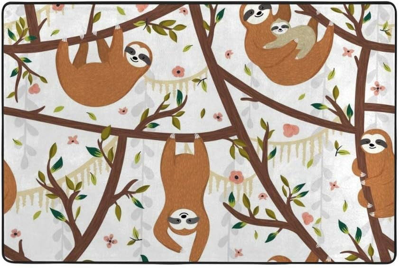 SKYSONIC Lightweight Soft Area Rugs Sloth Hanging On The Tree Floor Mat ...