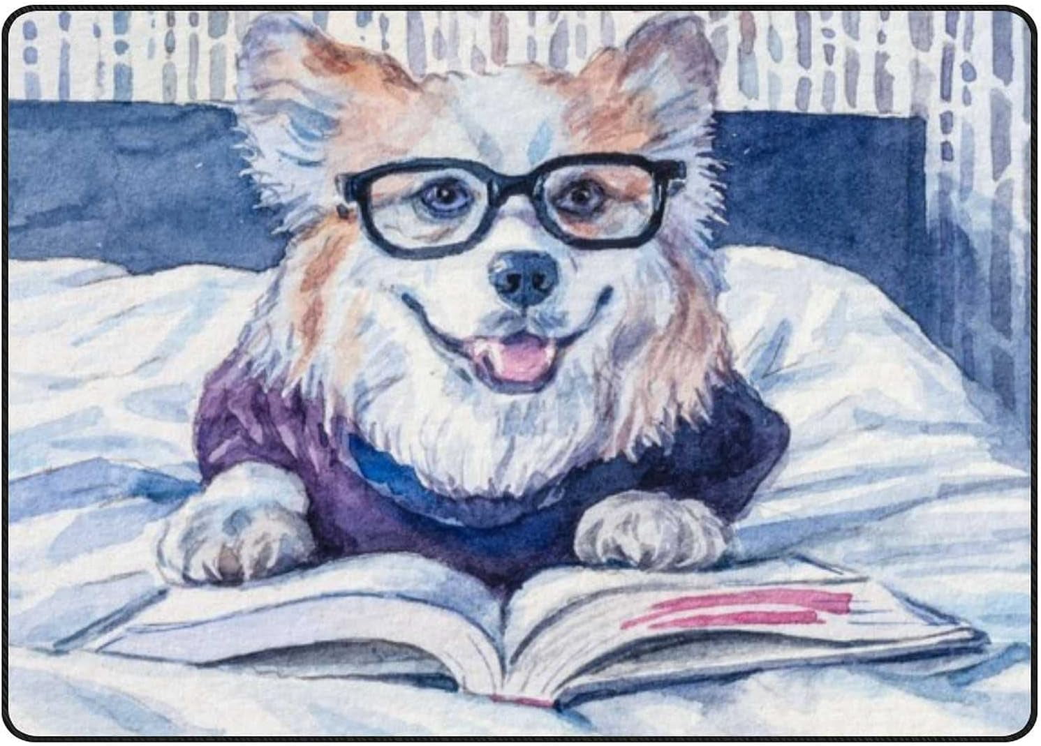 SKYSONIC Lightweight Soft Area Rugs Smart Dog Reading Book Floor Mat ...