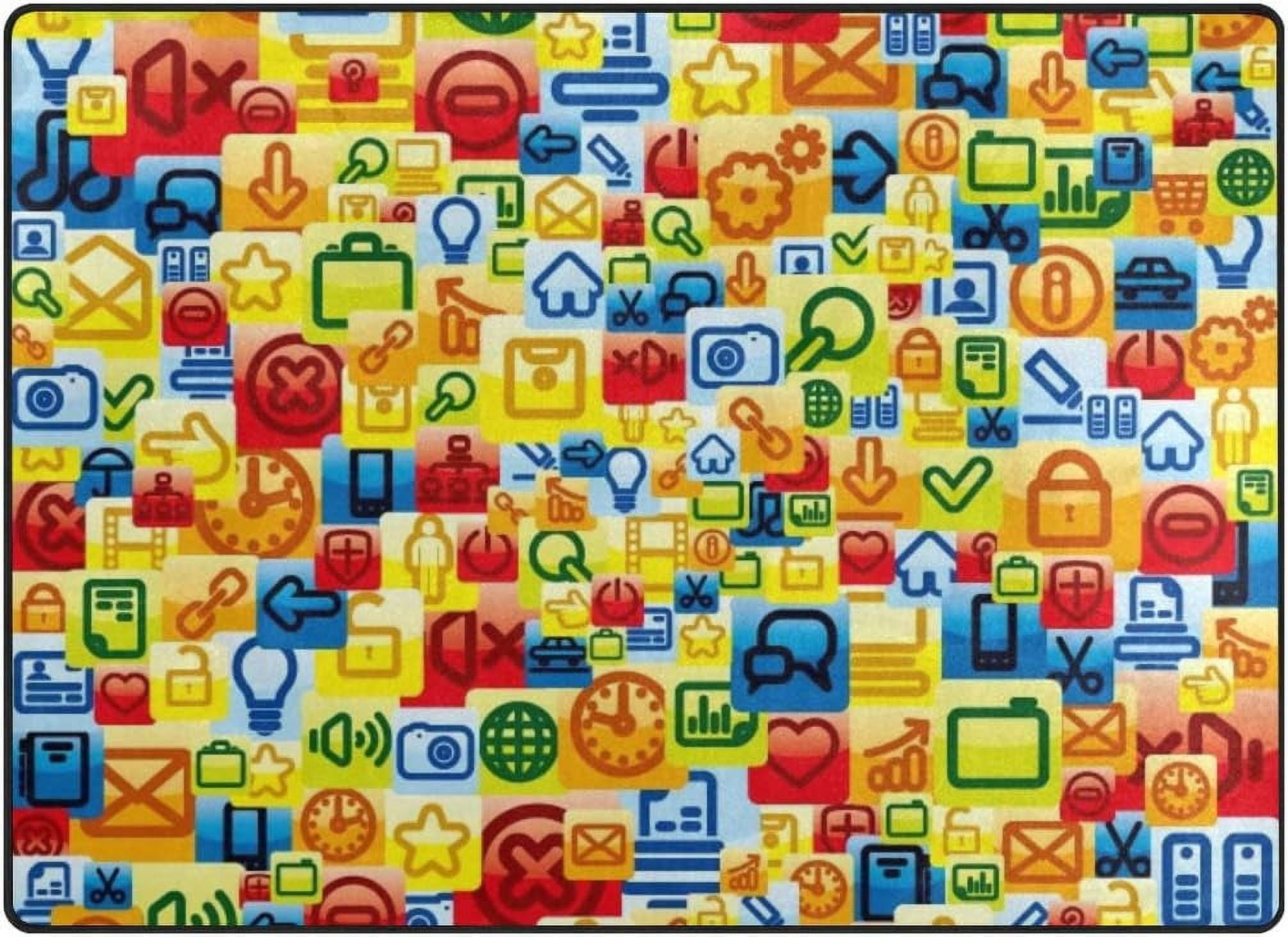 SKYSONIC Lightweight Soft Area Rugs Social Media Pattern Floor Mat for ...