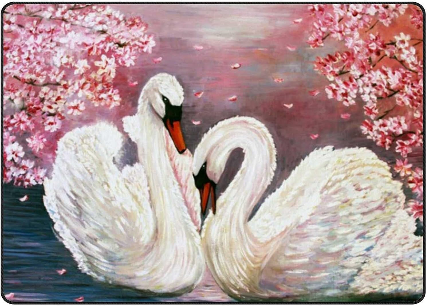 SKYSONIC Lightweight Soft Area Rugs Swans Painting Floor Mat for Kids ...