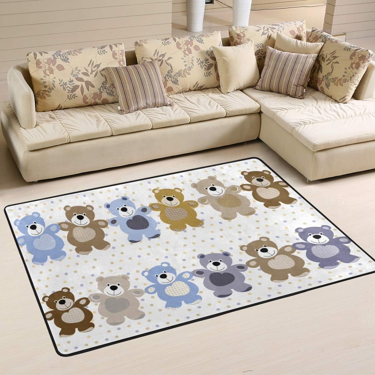 SKYSONIC Lightweight Soft Area Rugs Toy Teddy Bear and Dots Floor Mat ...