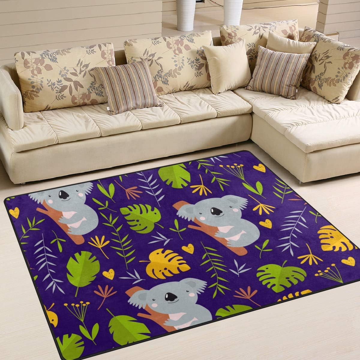 SKYSONIC Lightweight Soft Area Rugs Tropical Leaves Koalas Floor Mat ...
