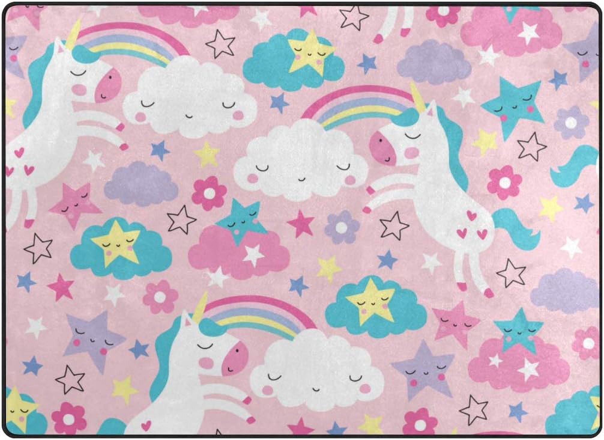 SKYSONIC Lightweight Soft Area Rugs Unicorn On Pink Pattern Floor Mat ...
