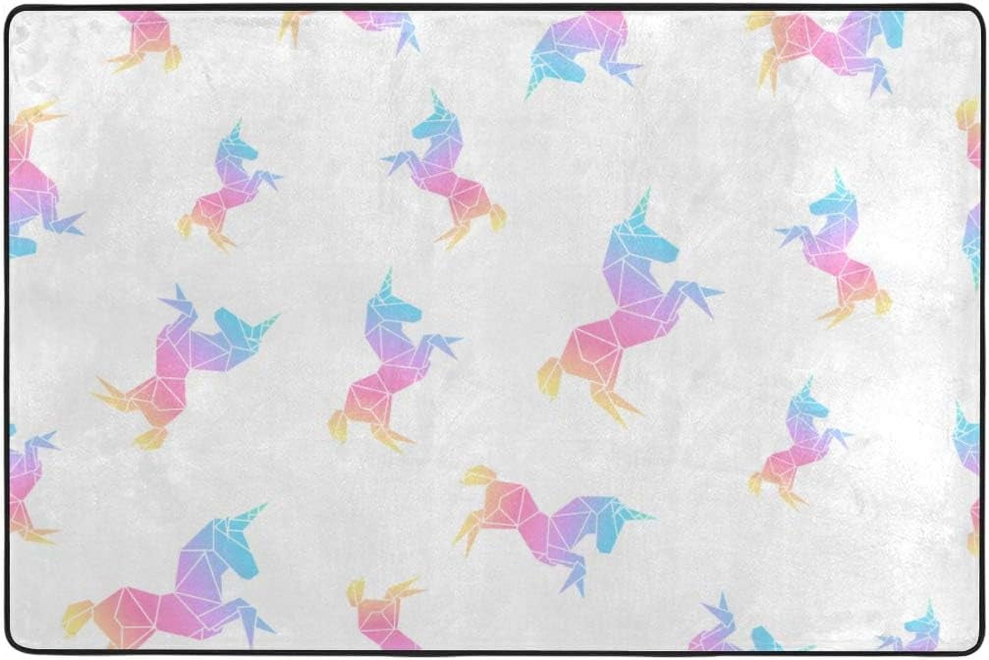 SKYSONIC Lightweight Soft Area Rugs Unicorn Rainbow Origami Floor Mat ...