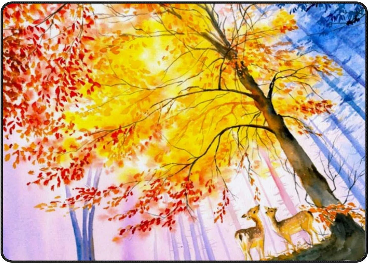 SKYSONIC Lightweight Soft Area Rugs Watercolor Deer Autumn Forest Floor ...