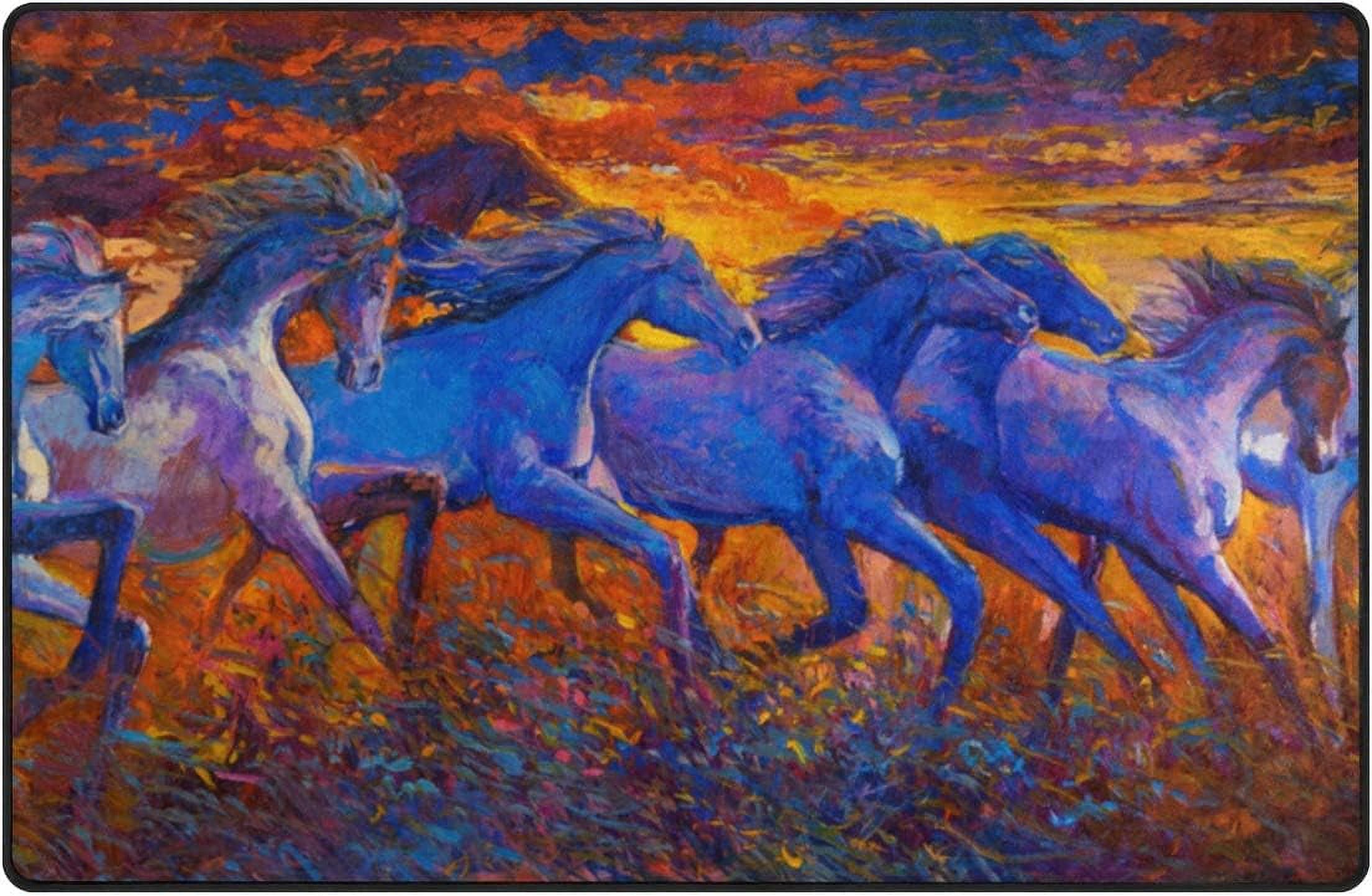 SKYSONIC Lightweight Soft Area Rugs Watercolor Horses Painting Floor ...
