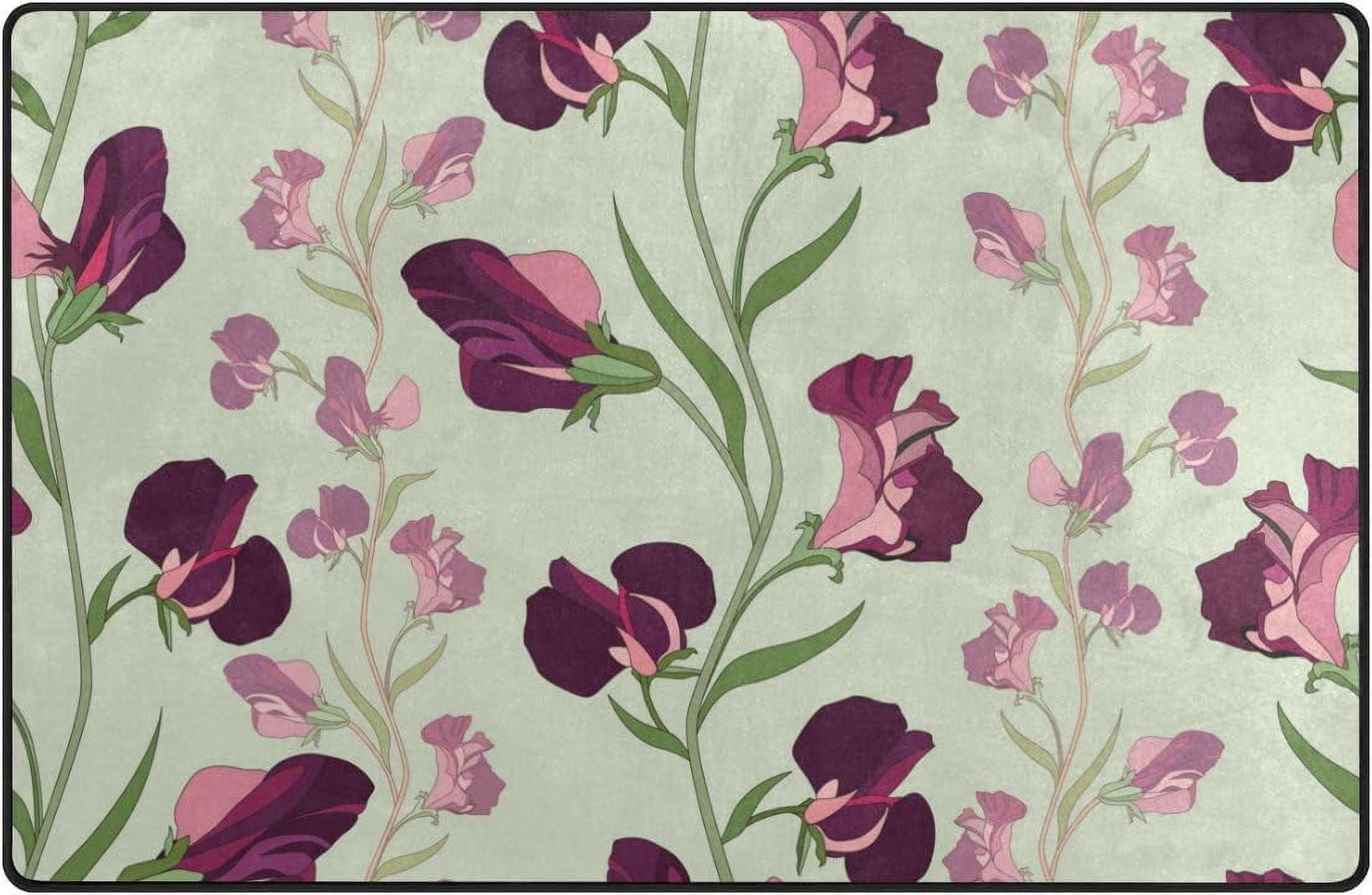 SKYSONIC Lilac Pink Sweet Pea Area Rug Pad 60x39 inch, 100% Light ...